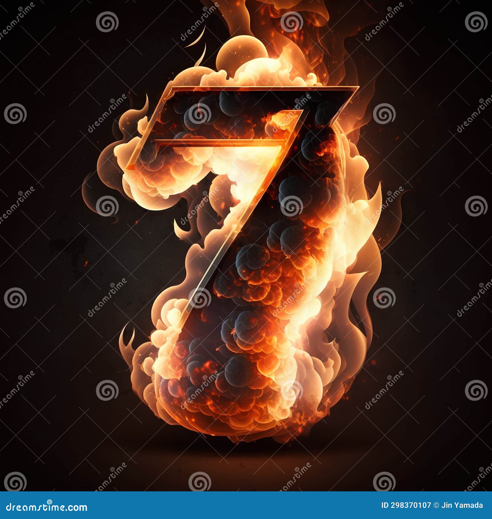 Number 7 in Fire with Smoke and Flames Isolated on Black Background, 3d ...