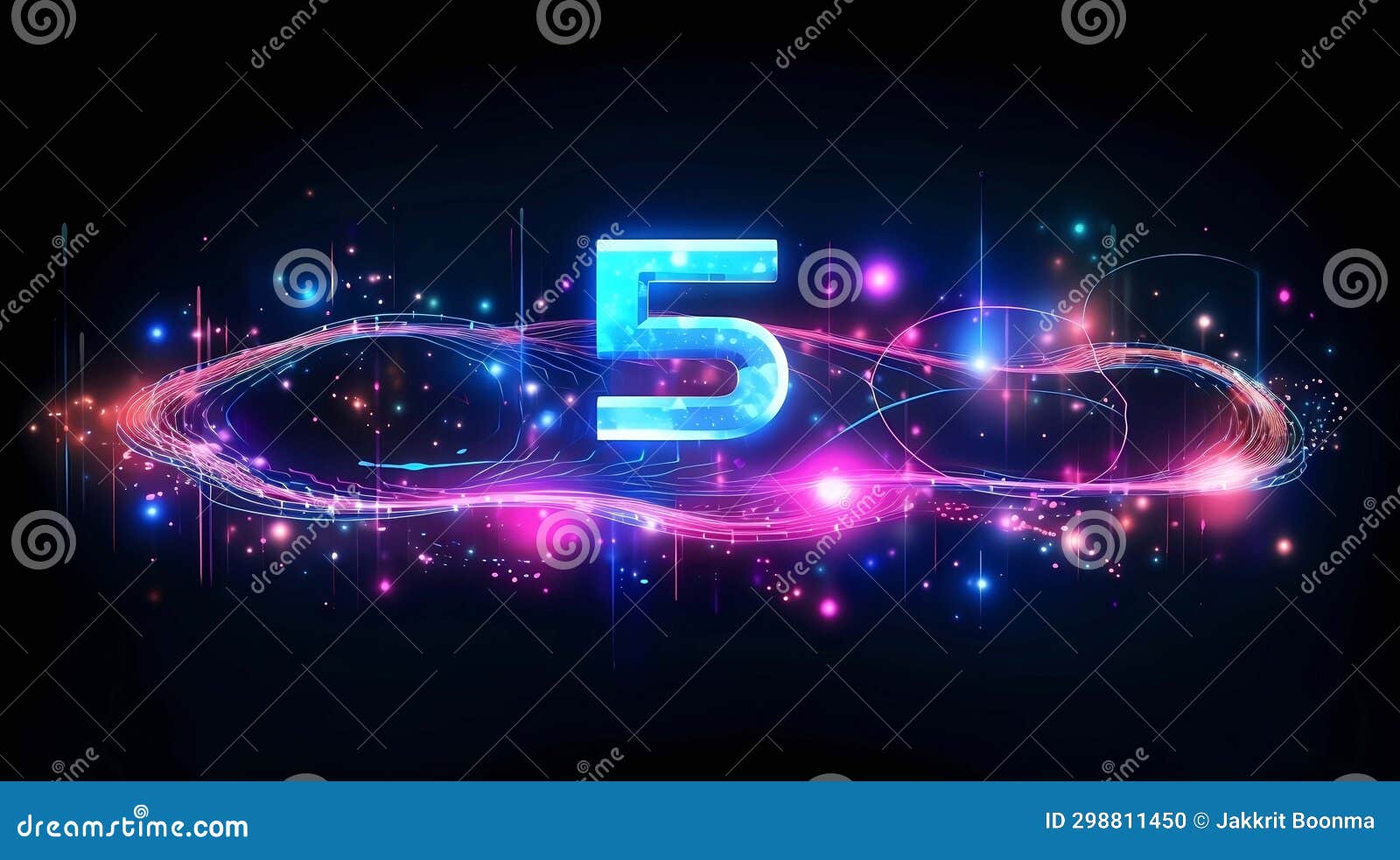 Number Five on Abstract Technology Background, Vector Illustration for ...