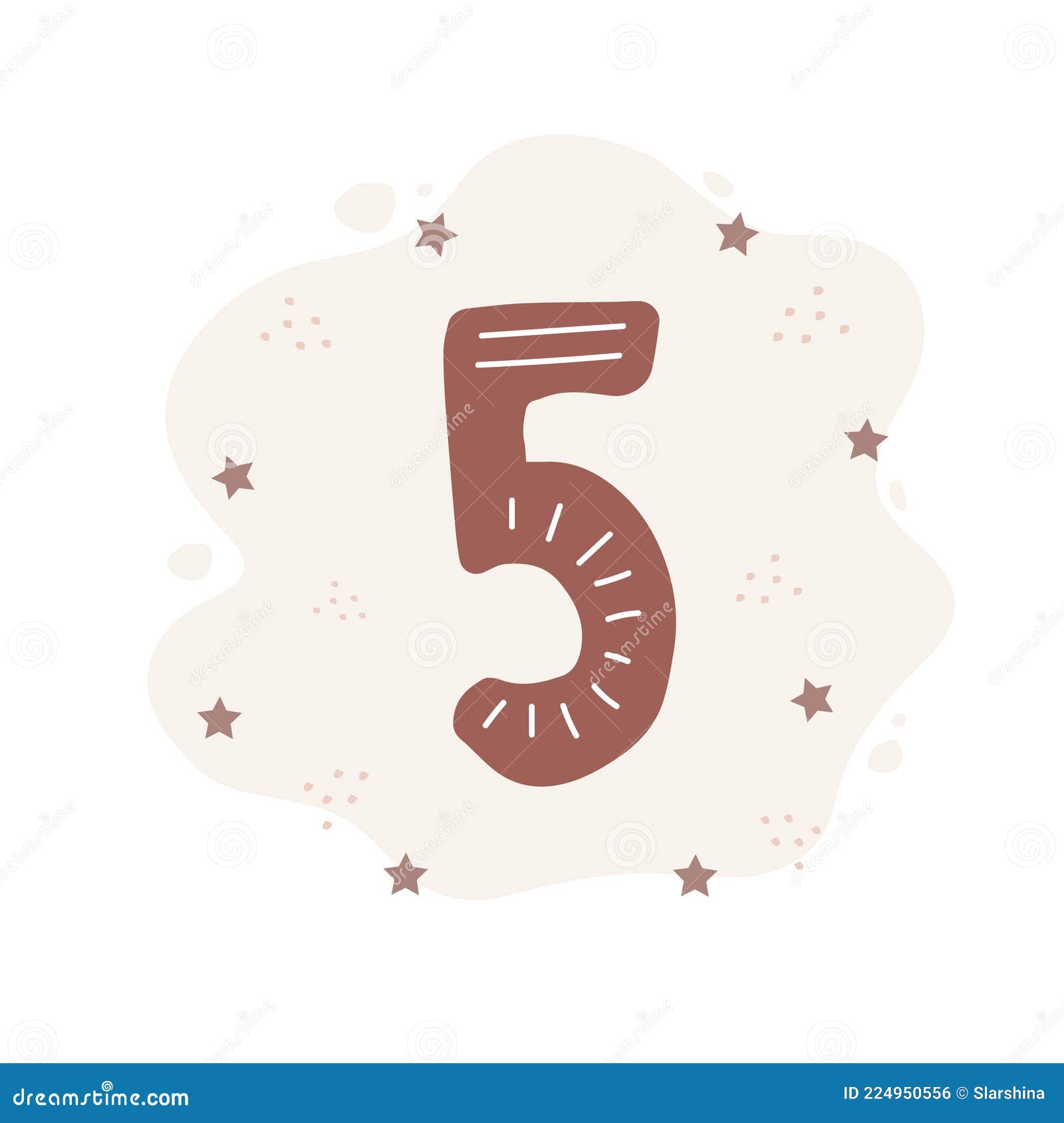 Number Five in Boho Style. Cute Doodle Element for Birthday Card ...