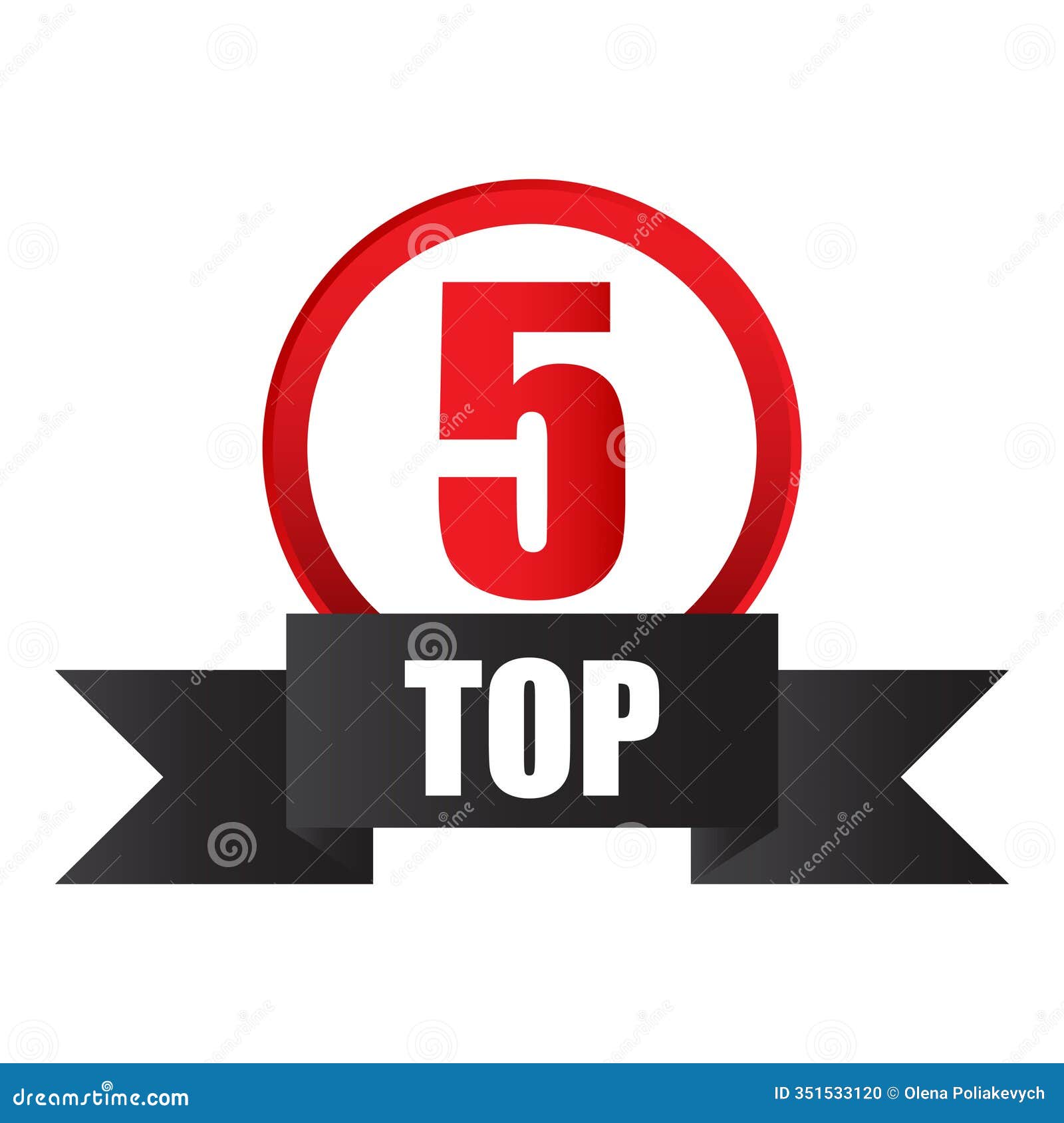 Number Five Circle. Bold 5 in Red. Top Text with Ribbon. Victory Symbol ...