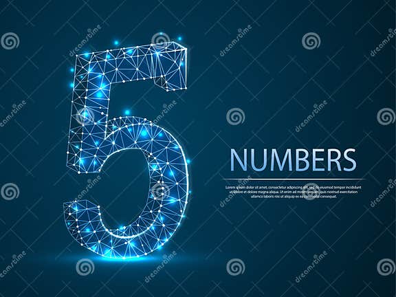 Number Five 3D Low Poly Abstract Illustration.Vector Digit 5 Wireframe ...