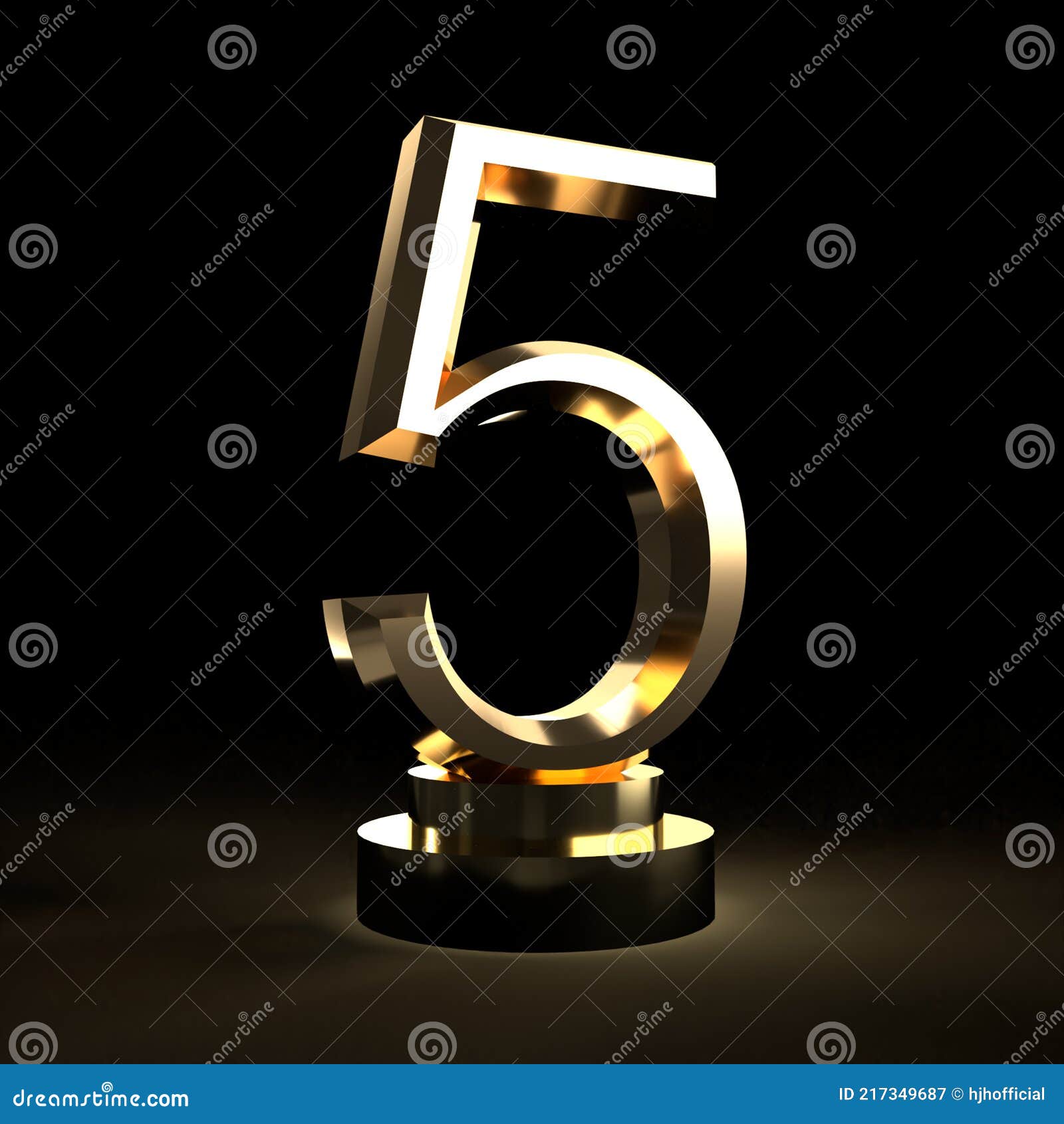 Number Five Golden 3D Font. 3D Rendering Text Stock Illustration ...