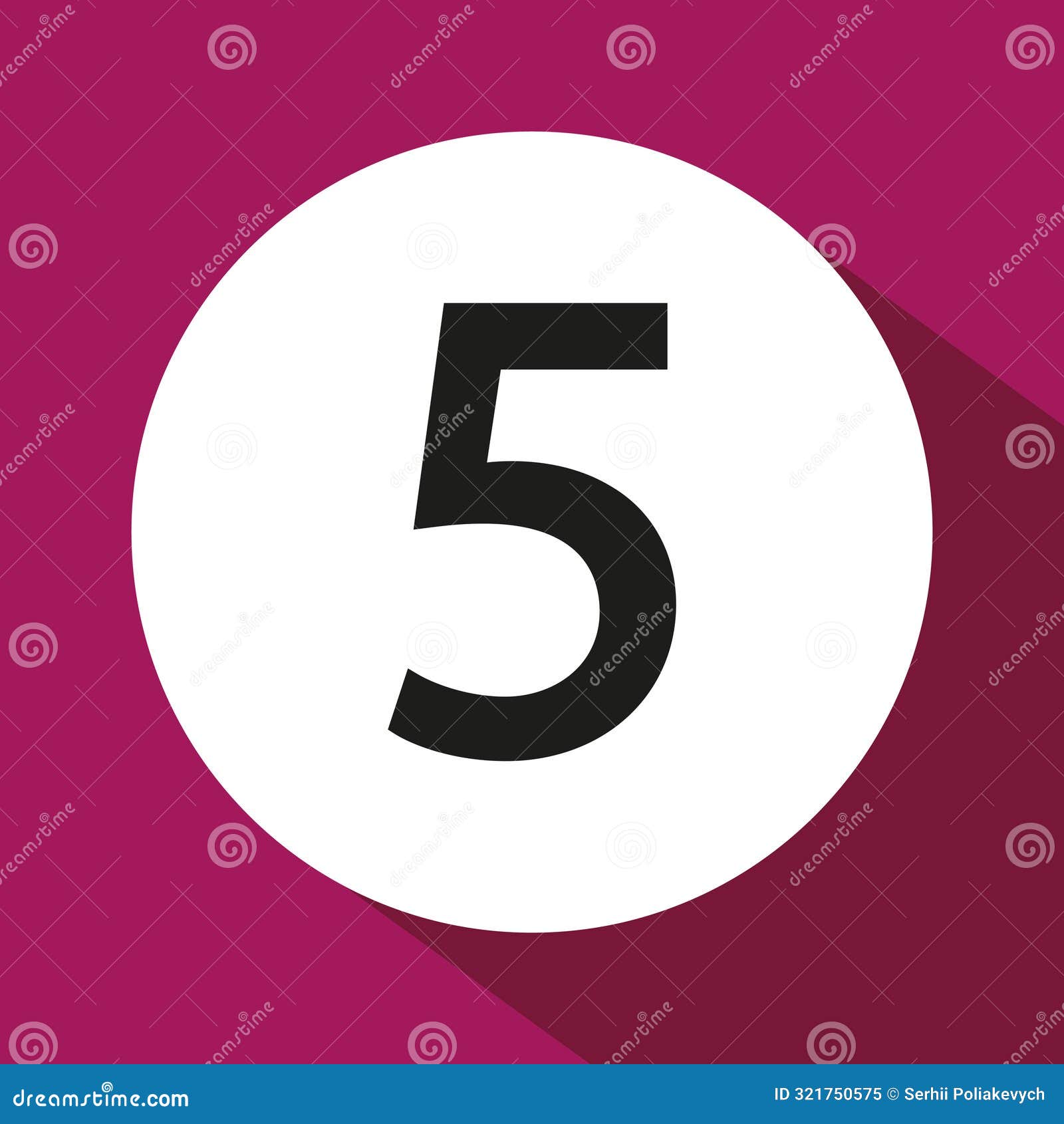 Number Five Icon. Maroon Background Vector. Bold Numeral Symbol. Simple ...