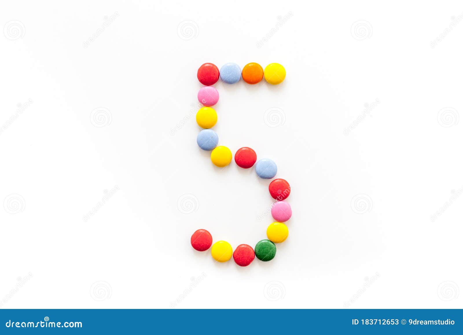Number 5 - Five - Lined with Sweets on Isolated Top-down Stock Image ...