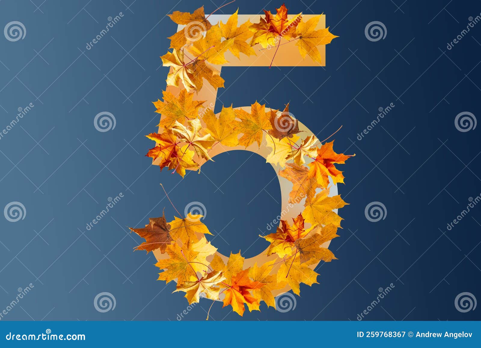 Number Five Made with Autumn Leaves Isolated on Blue Stock Image ...