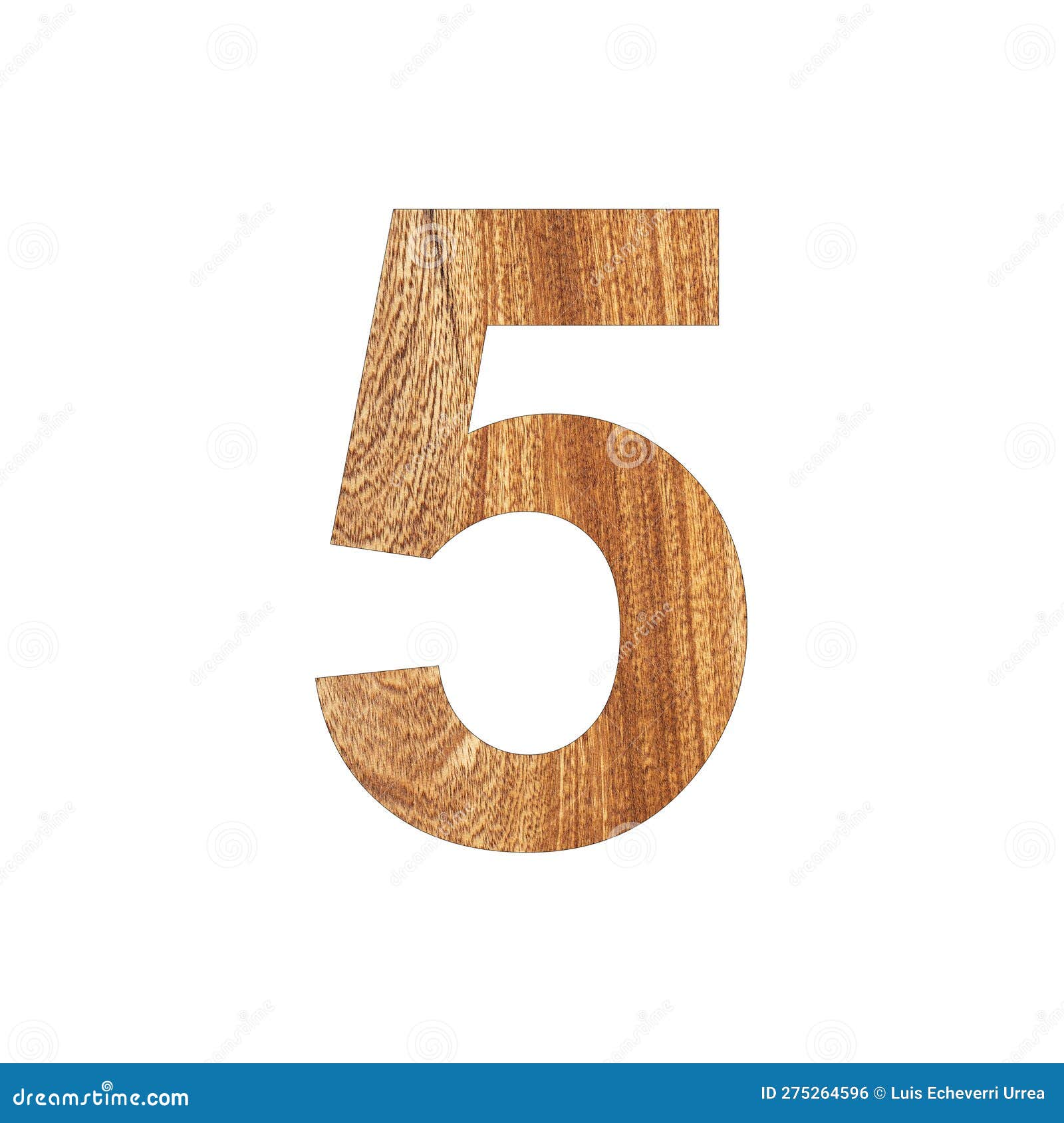 Number Five - the 5 in Oak Wood. White Background Stock Photo - Image ...
