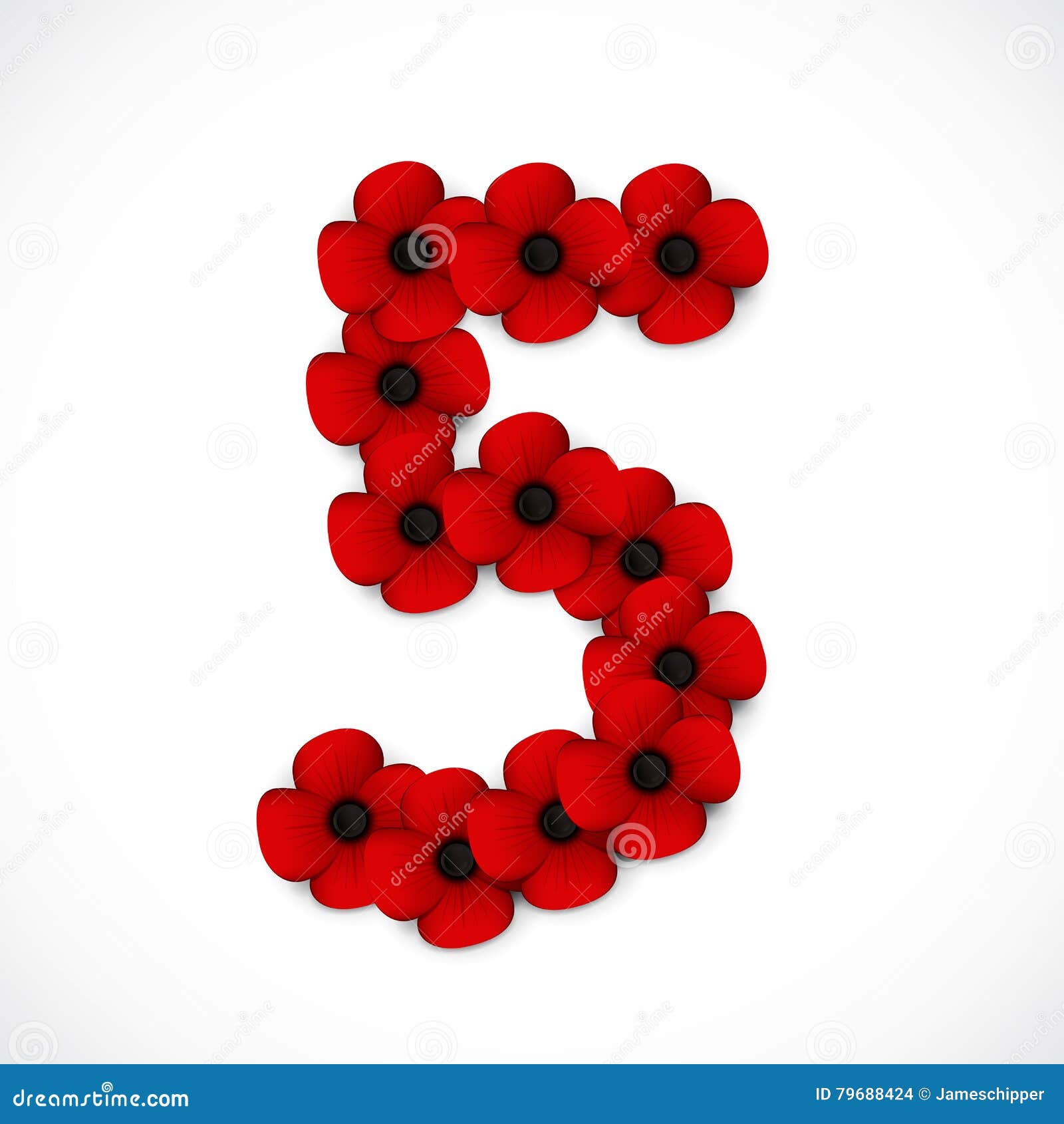 Number five in poppies stock vector. Illustration of floral - 79688424