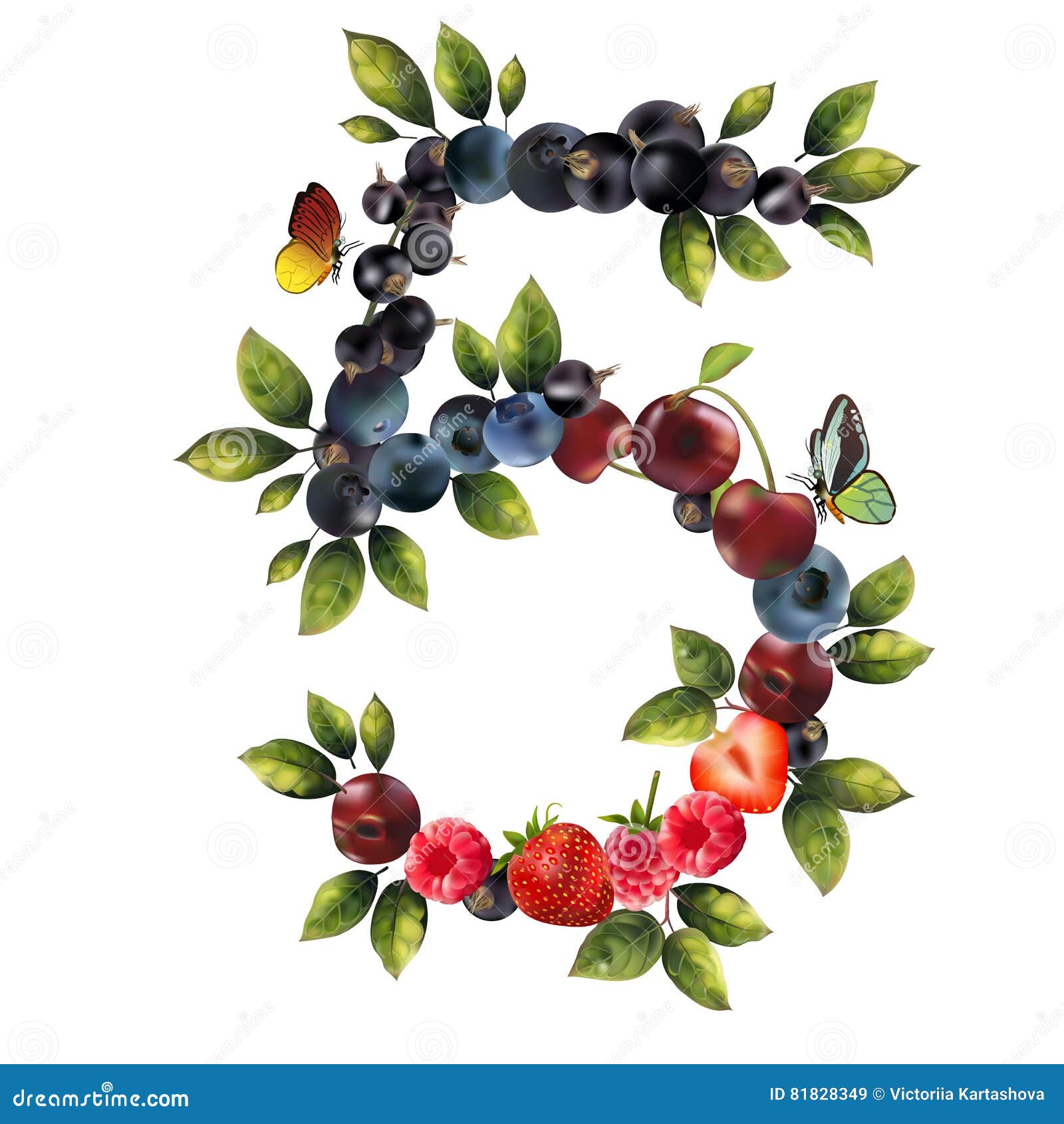 Number Five of Realistic Berries. Stock Vector - Illustration of ...