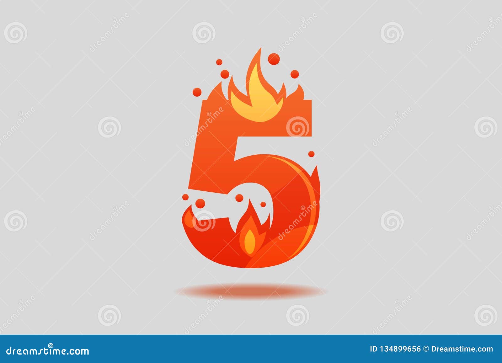 Number Five with Red Flames and Sparks Stock Vector - Illustration of ...