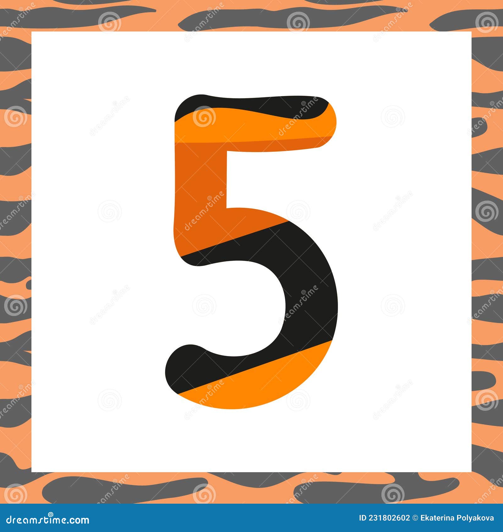 Number Five with Tiger Pattern Stock Vector - Illustration of winter ...