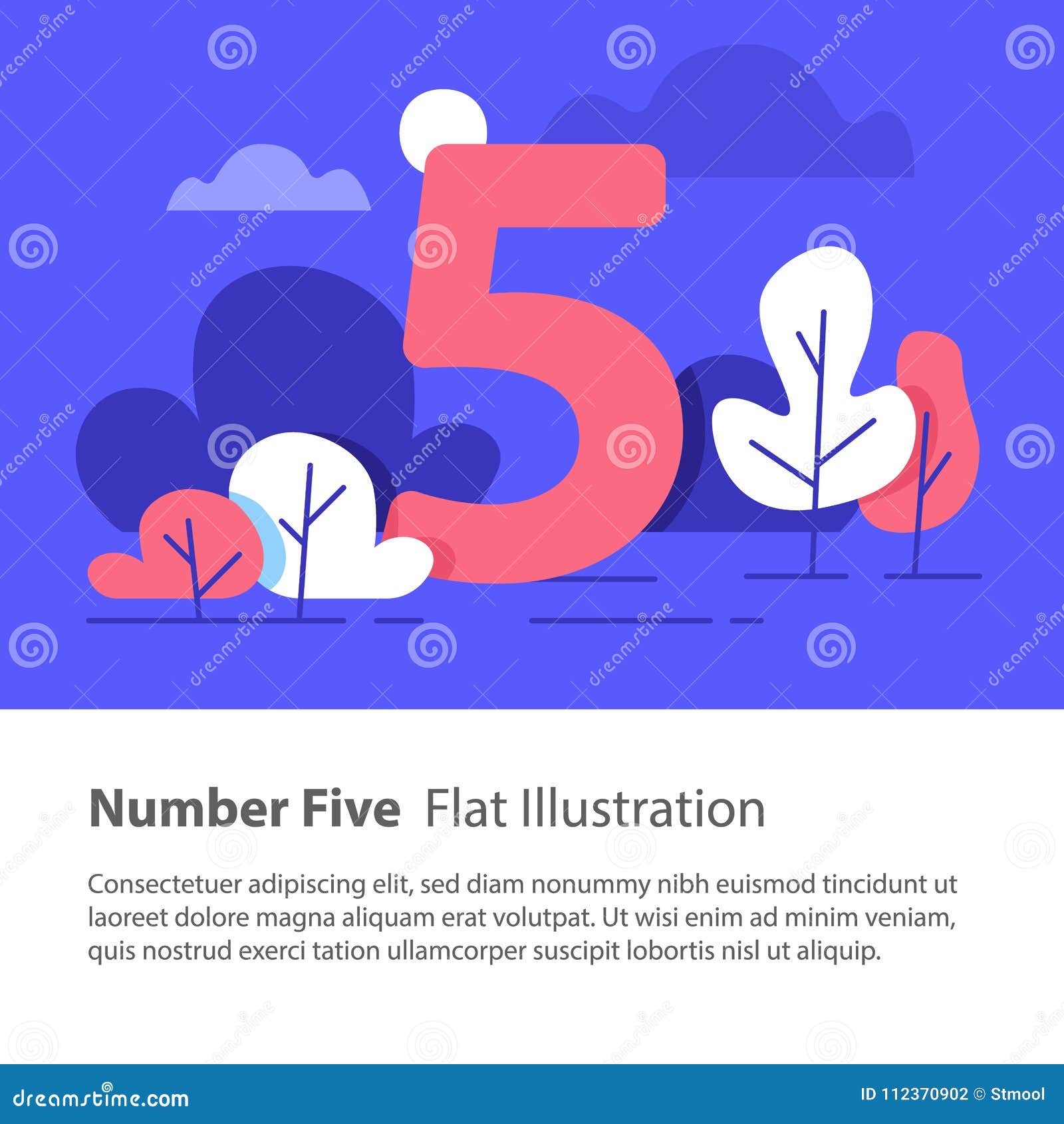 Sequential Number, Number Five, Top Chart Concept, Night Sky, Flat ...