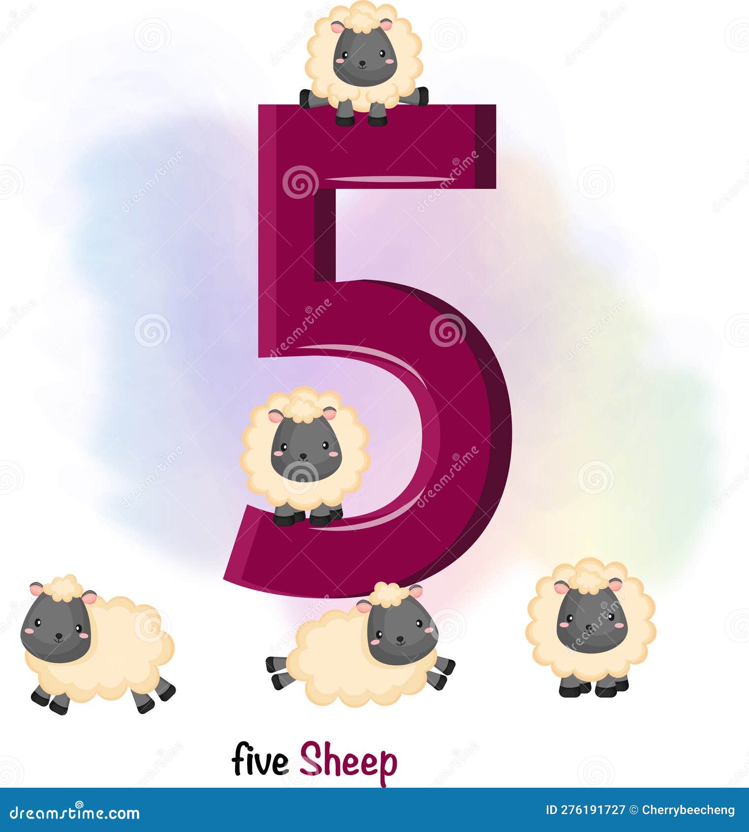 Number Five Tracing with 5 Sheep for Kids Learning To Count Stock ...