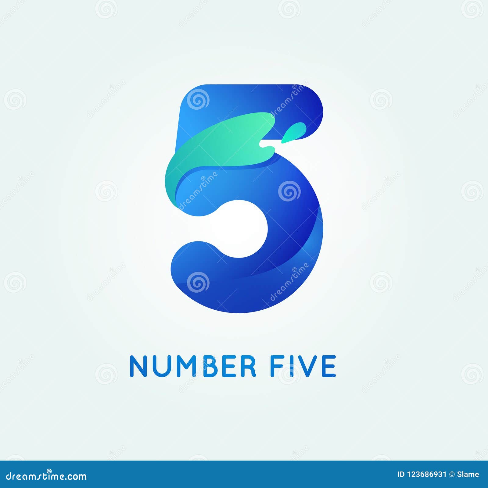 Number Five in Trend Shape Style. Stock Vector - Illustration of blue ...