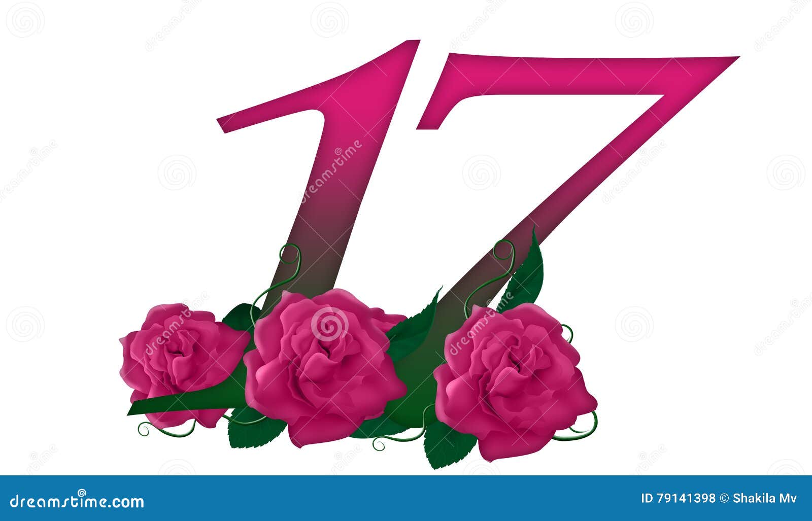 Number 17 floral stock illustration. Illustration of birth - 79141398