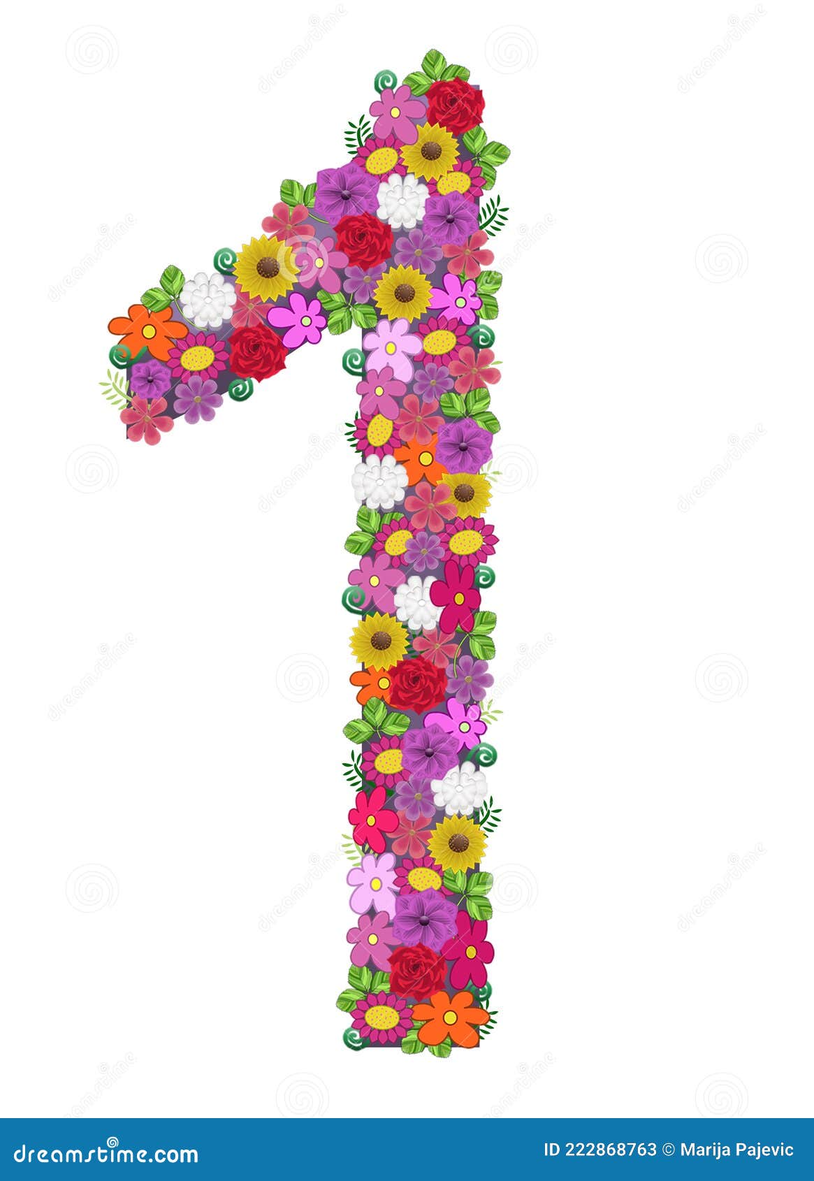 Number 1 flowers stock vector. Illustration of color - 222868763