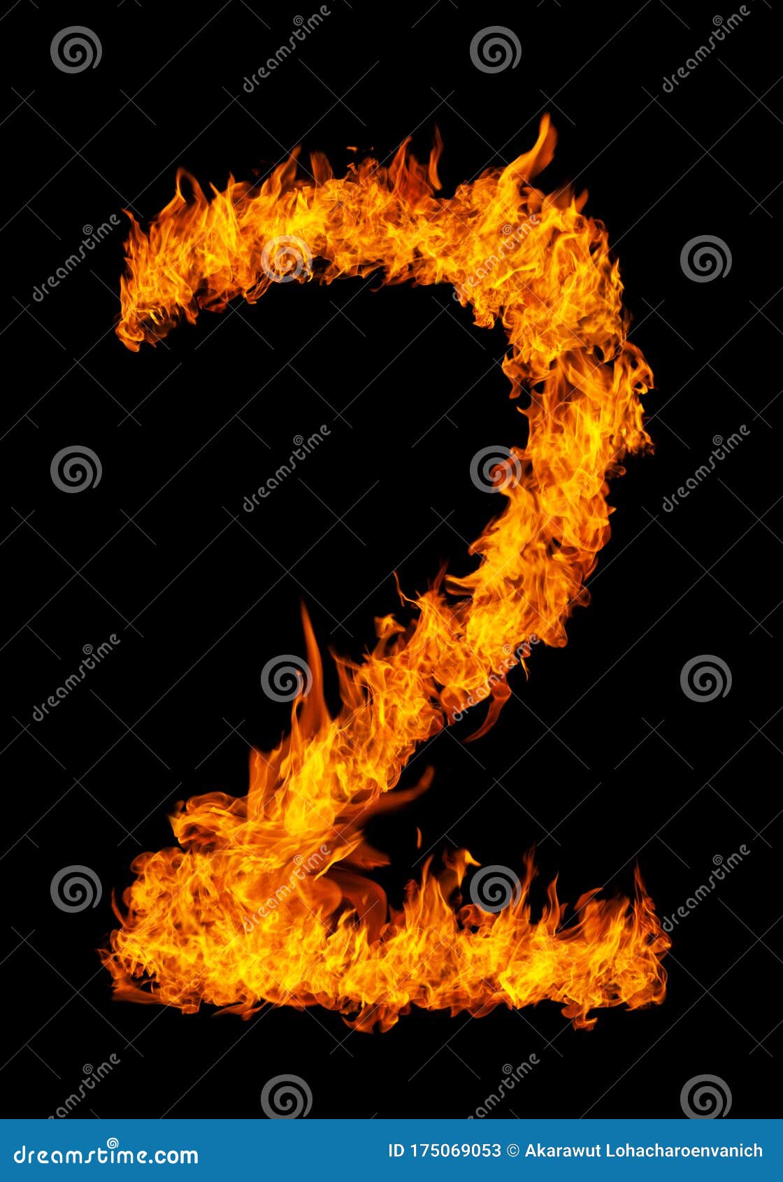 Number 2 Font in Burning Fire Isolated on Dark Background for Numeric ...