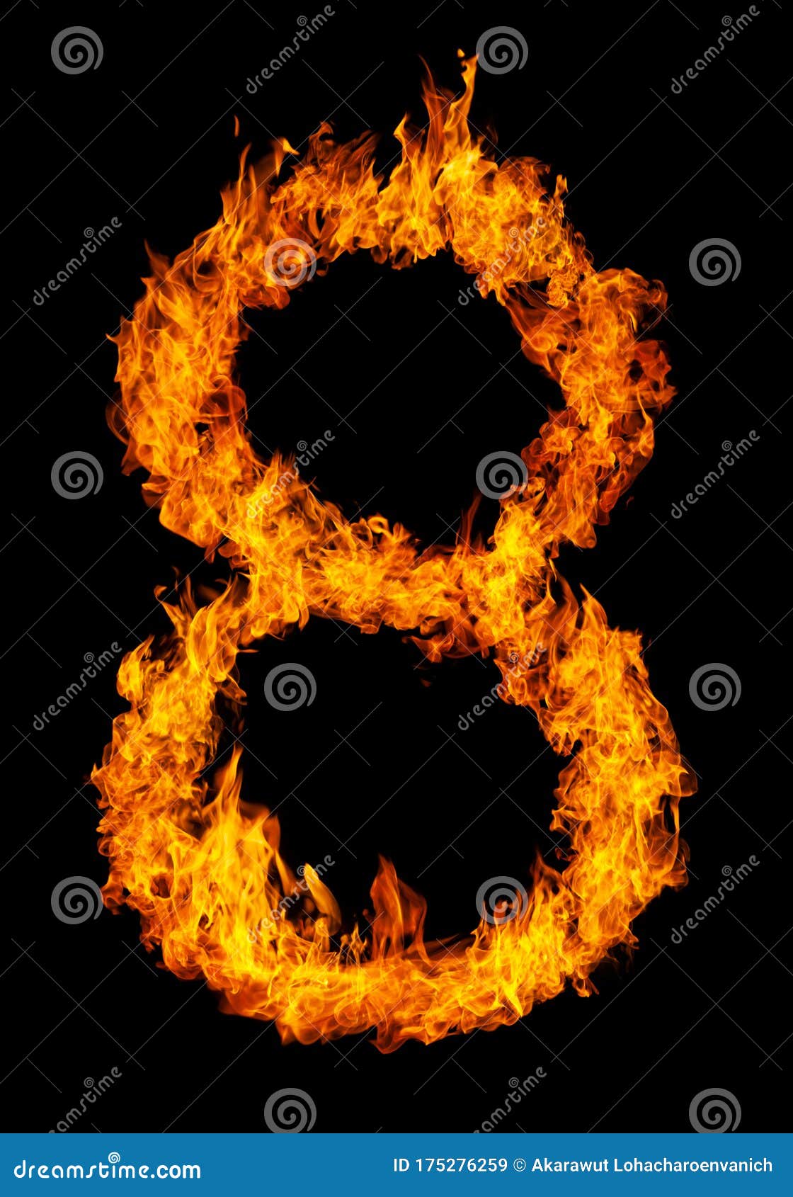 Number 8 Font in Burning Fire Isolated on Dark Background for Numeric ...