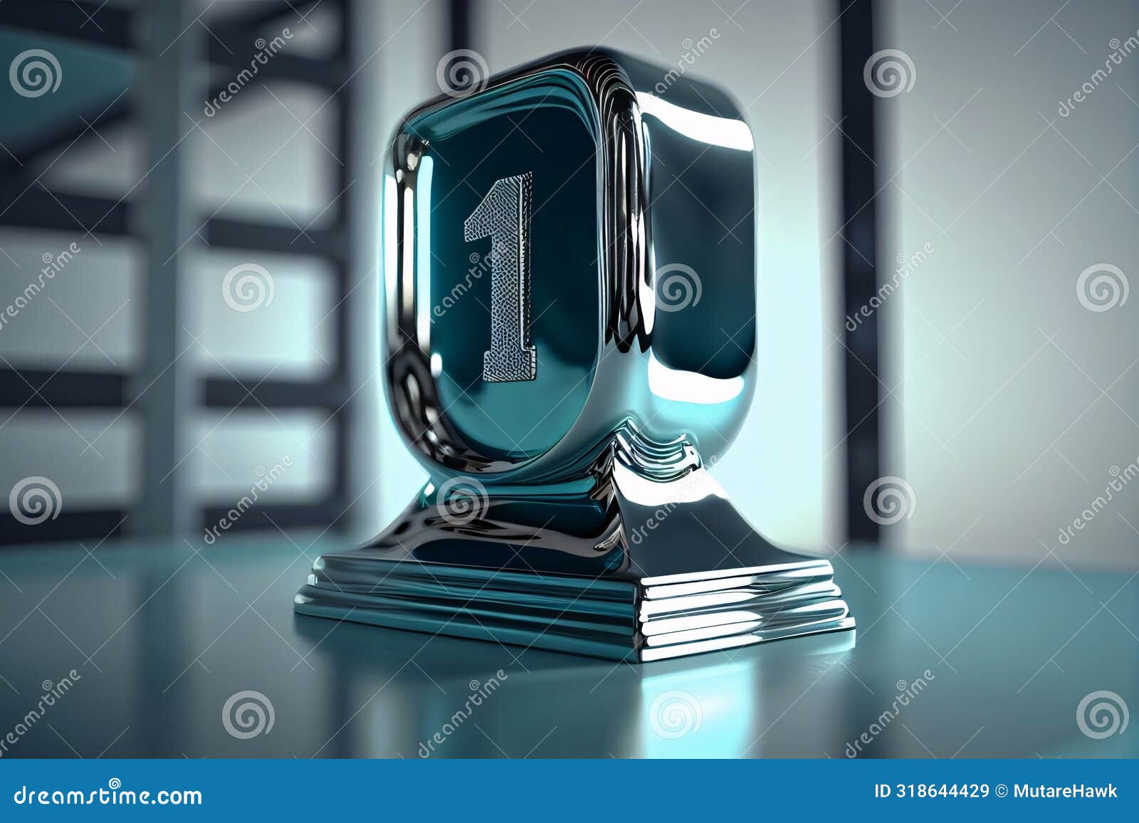 Number 1 in the Form of a Glass Trophy. 3D Rendering Stock Illustration ...