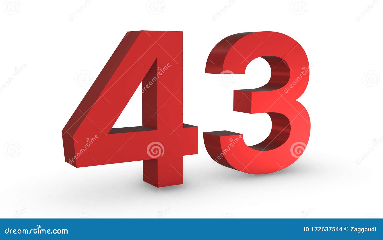 Number 43 Forty Threene Red Sign 3D Rendering Isolated on White ...