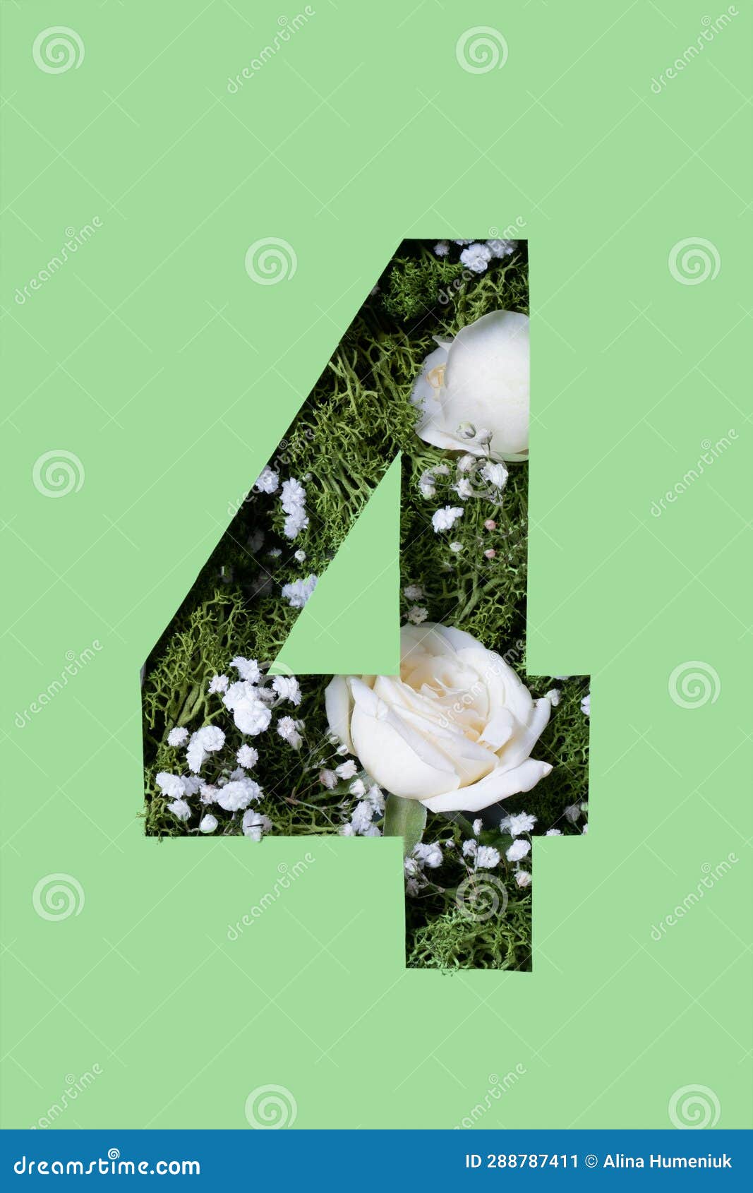 Number 4 Four Cut Out of Paper with Flowers and Moss Inside Stock Image ...