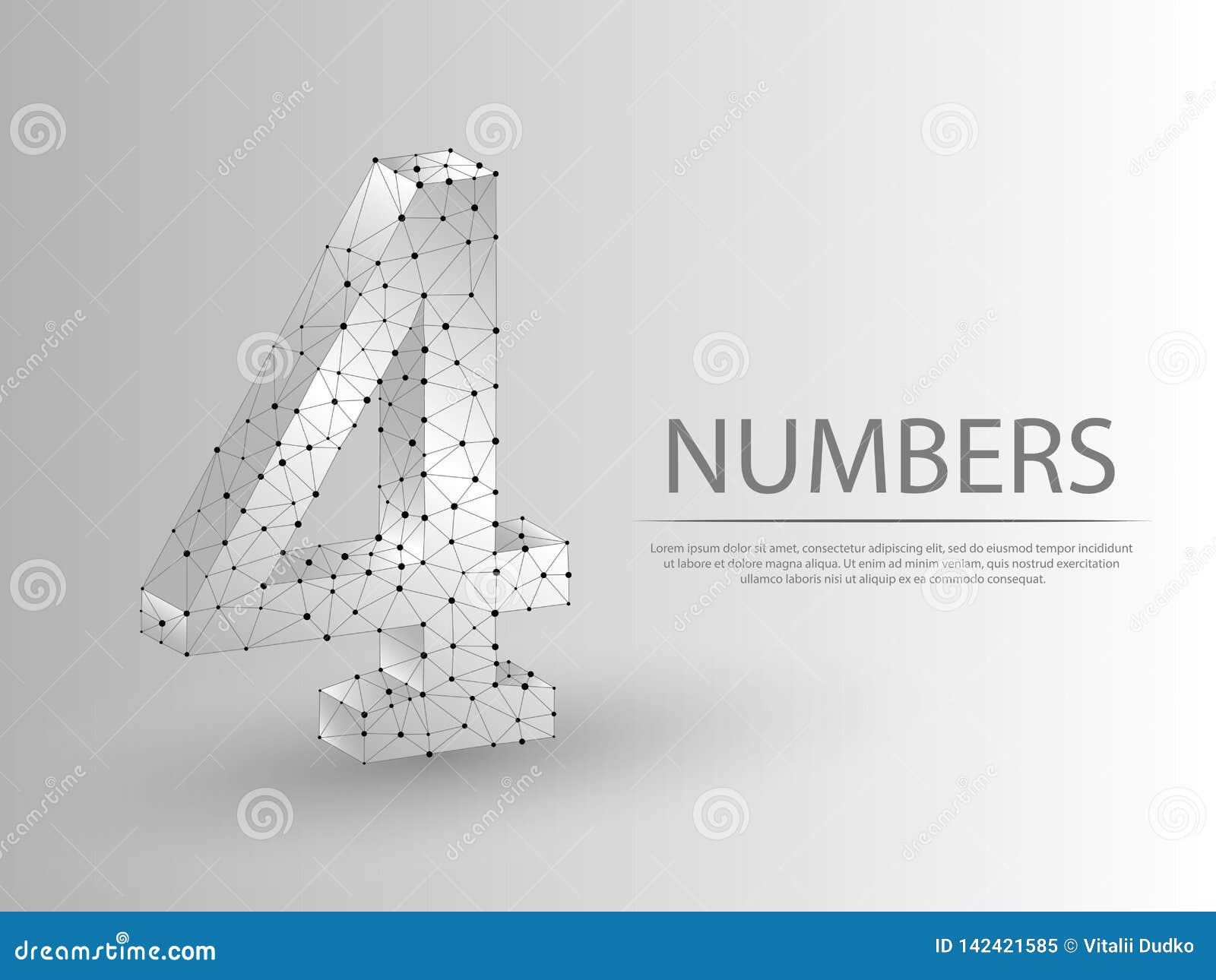 Number Four 3D Low Poly Abstract Illustration.Origami Digit 4 Wireframe ...