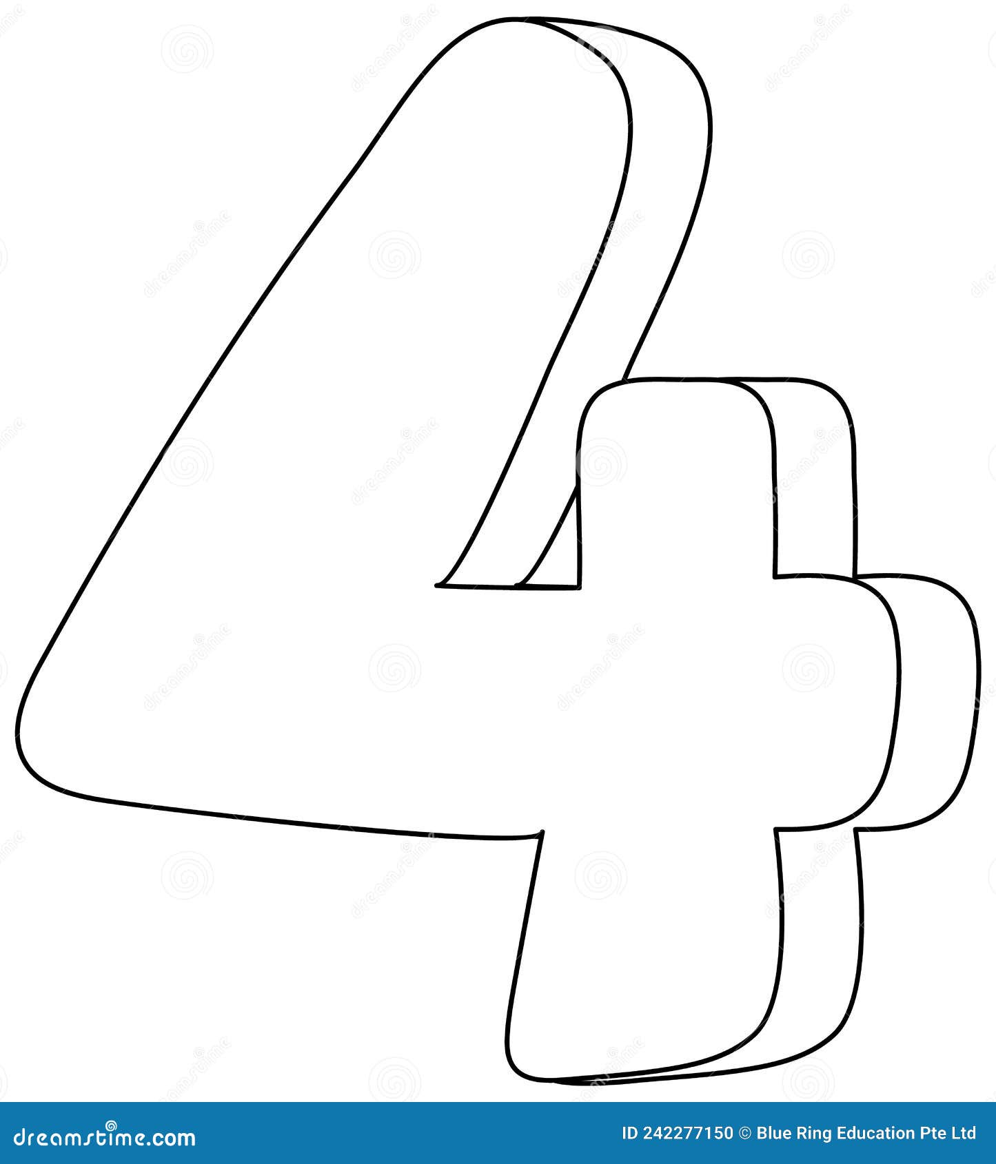 Number Four Doodle Outline for Colouring Stock Vector - Illustration of ...