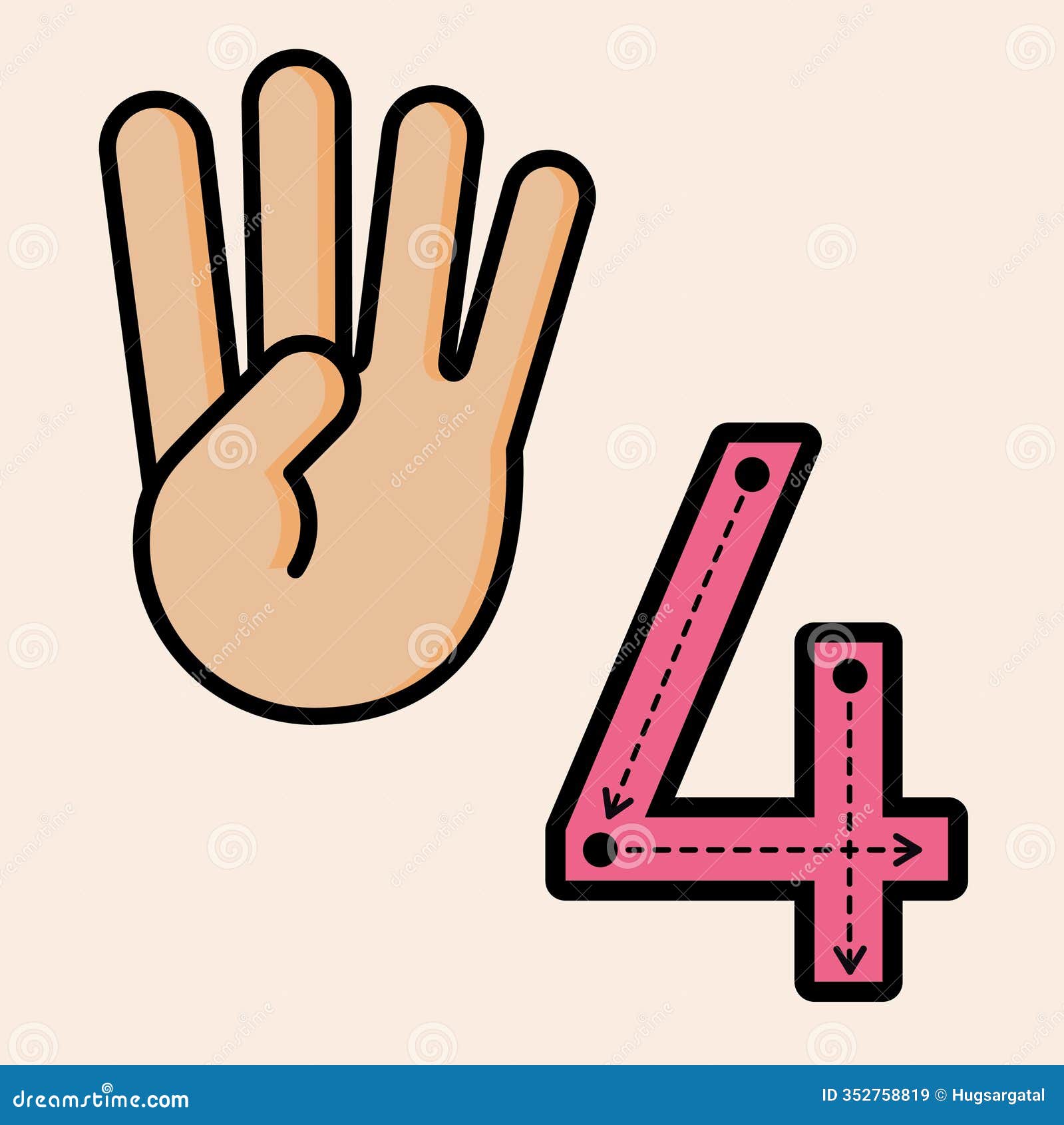 Number 4 - Hand for Kids stock vector. Illustration of design - 352758819