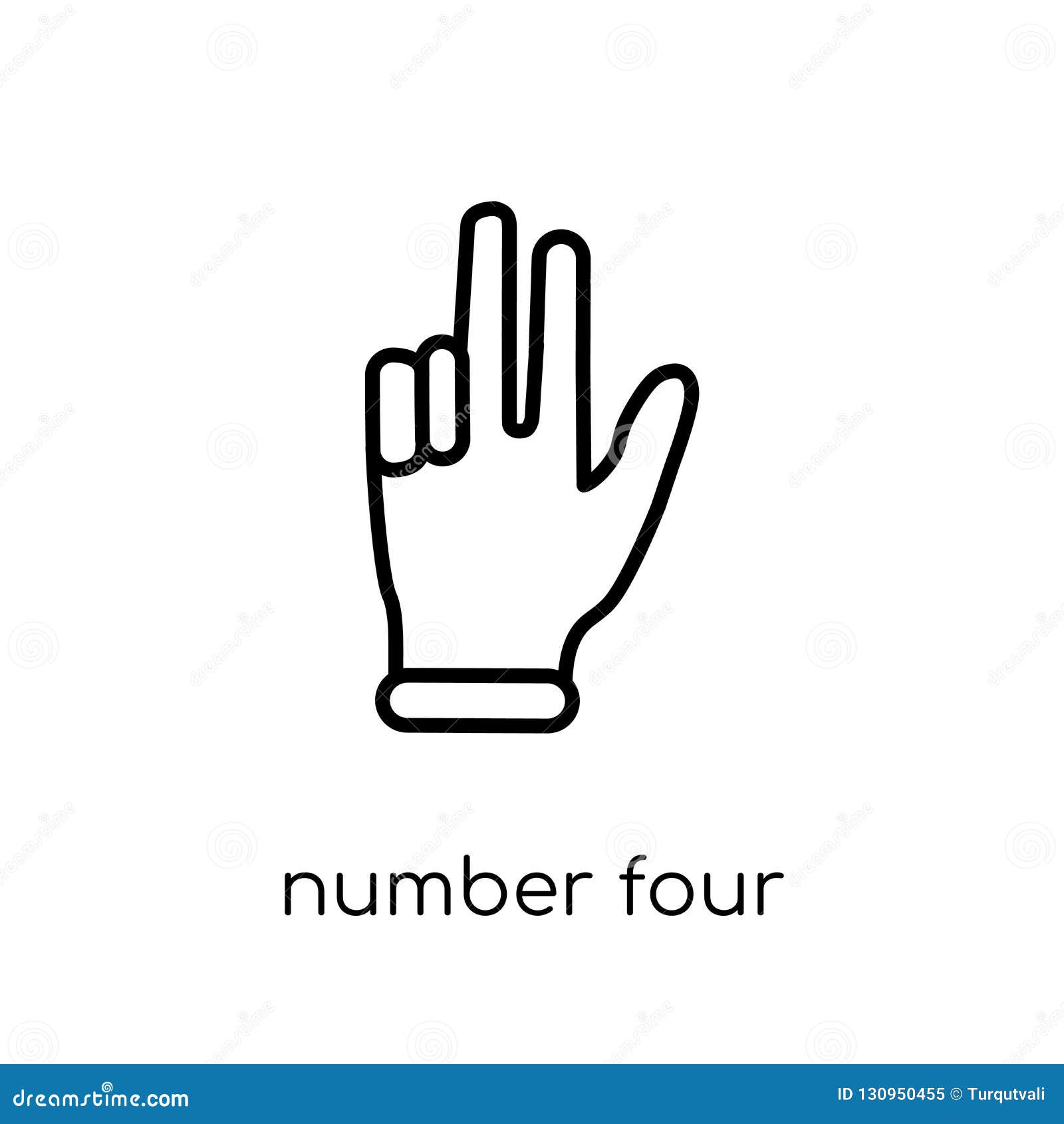Number Four with Four Finger Icon. Trendy Modern Flat Linear Vec Stock ...