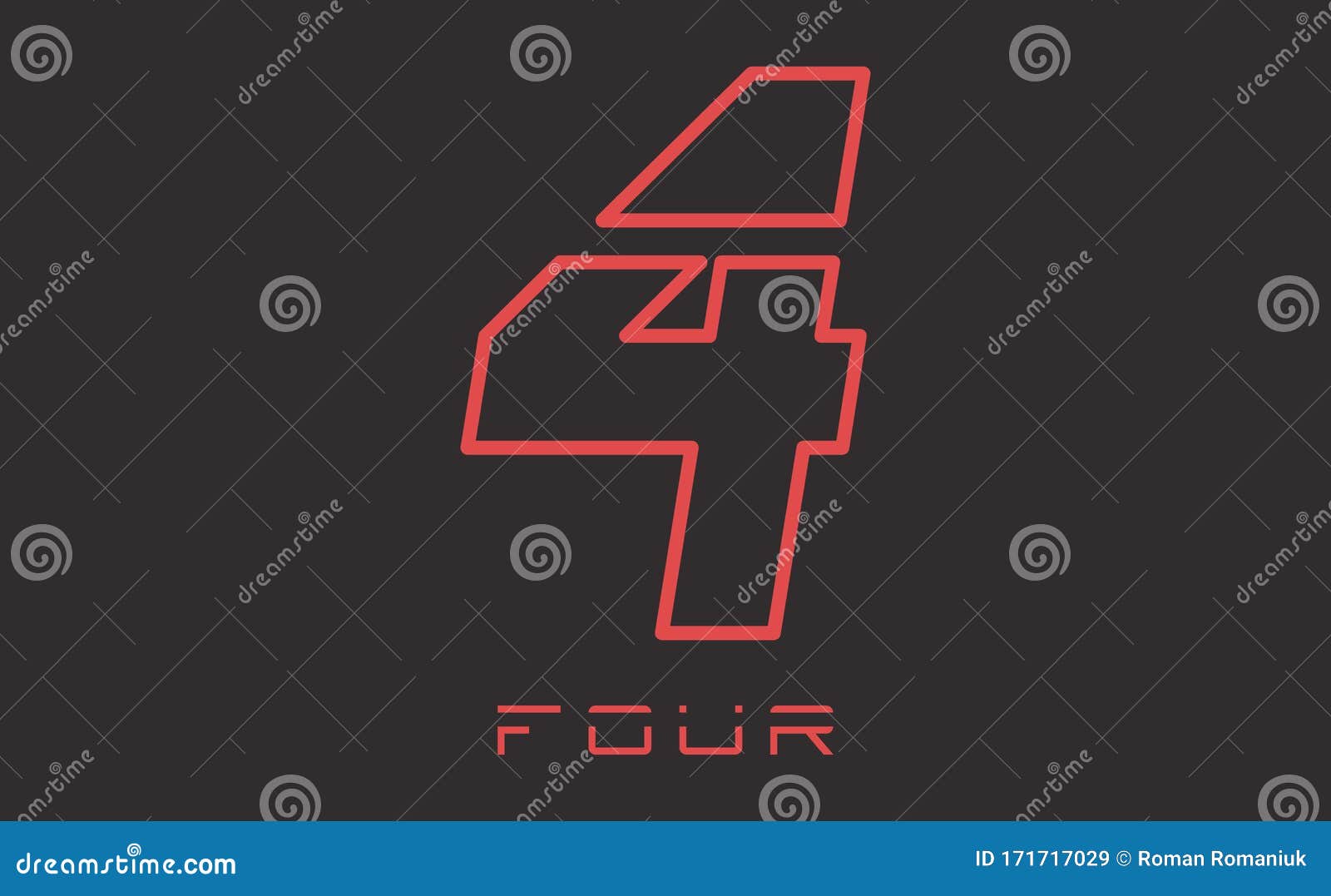 Number Four Logo Vector Illustration. Red Number 4 Isolated on Black ...