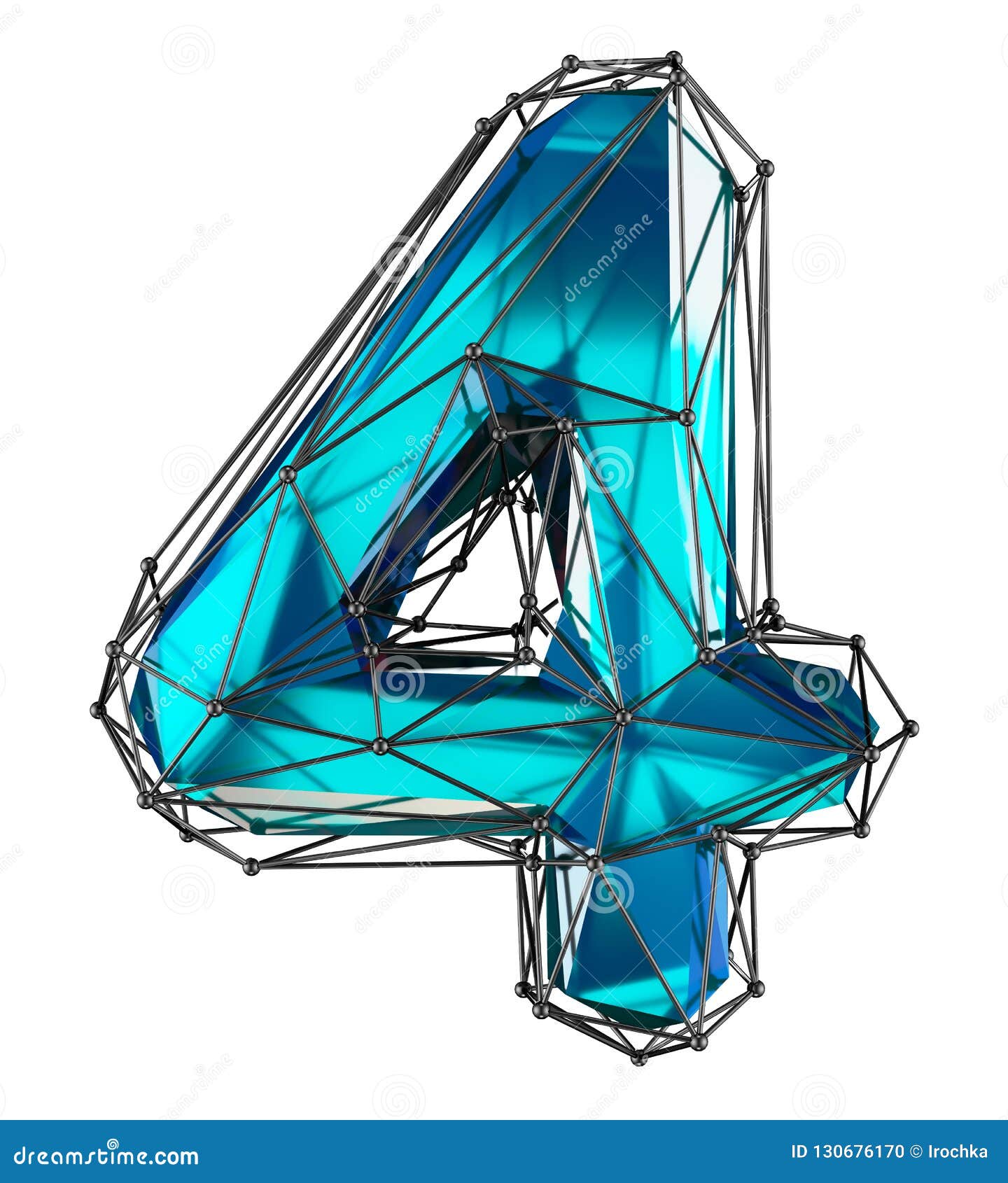 Number 4 Four in Low Poly Style Blue Color Isolated on White Background ...