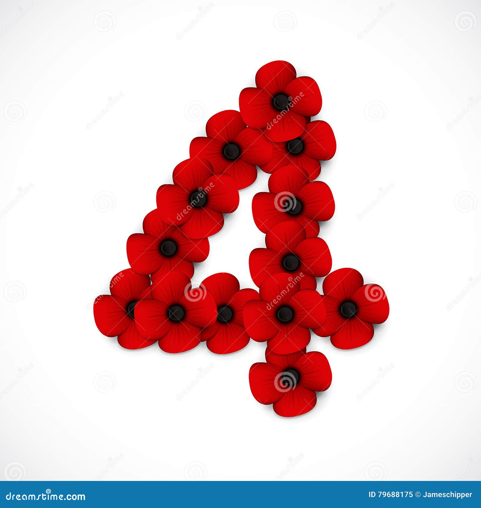 Number four in poppies stock vector. Illustration of isolated - 79688175