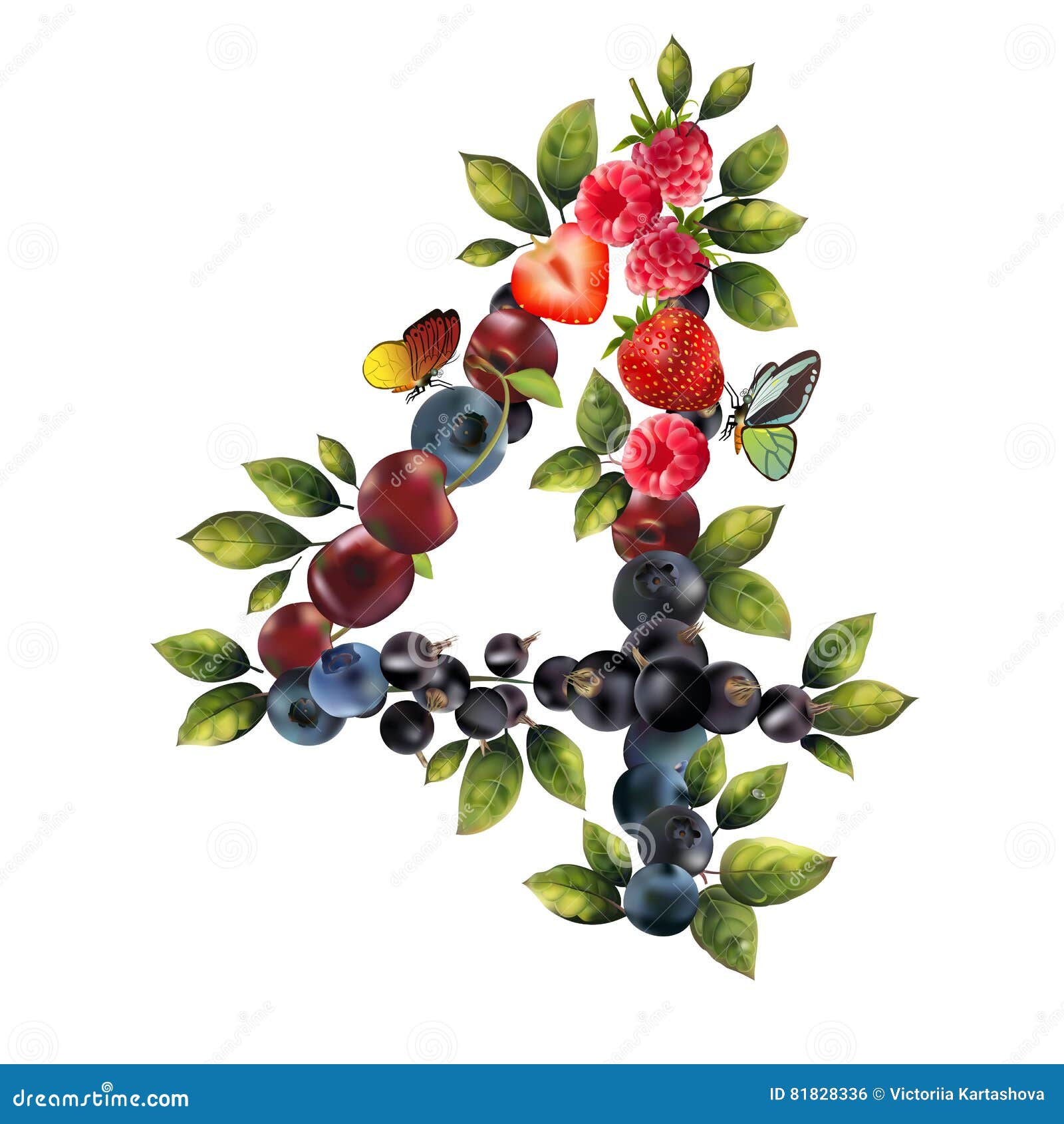 Number Four of Realistic Berries. Stock Vector - Illustration of cherry ...