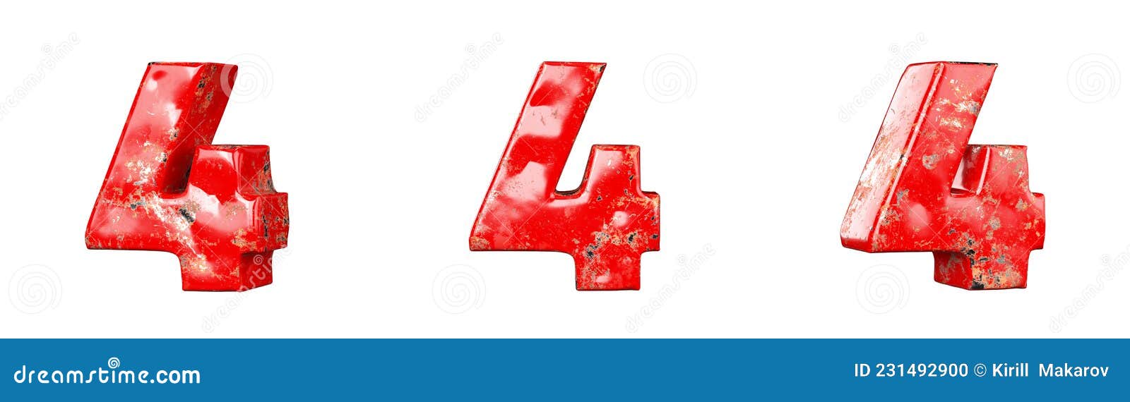 Number 4 Four from Red Scratched Metallic Numbers Collection Set ...