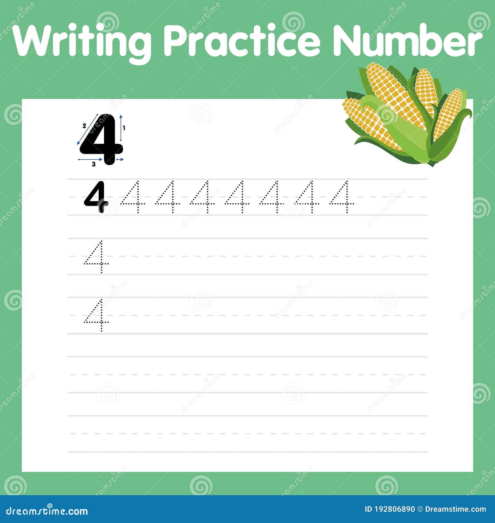 Writing practice number 4 stock vector. Illustration of cute - 192806890