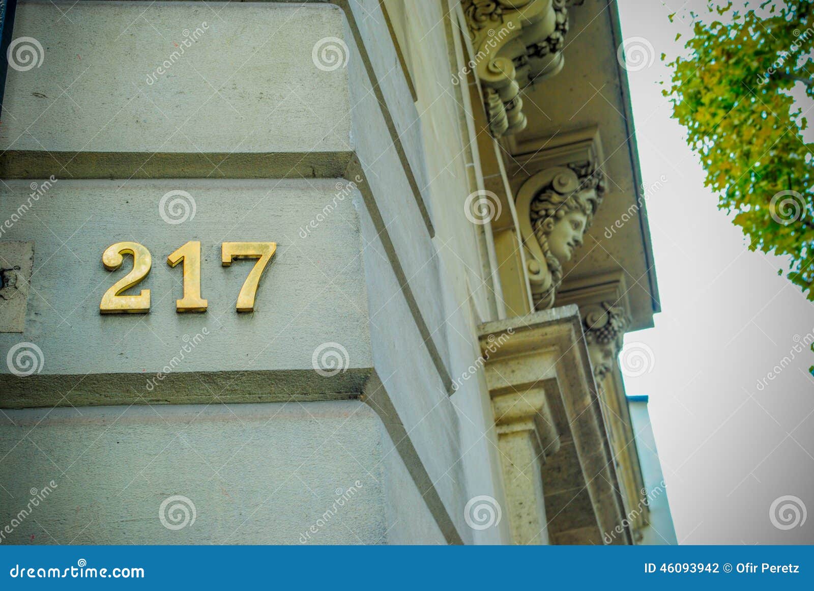 Number 217 on a French Building in Gold Stock Photo - Image of ...