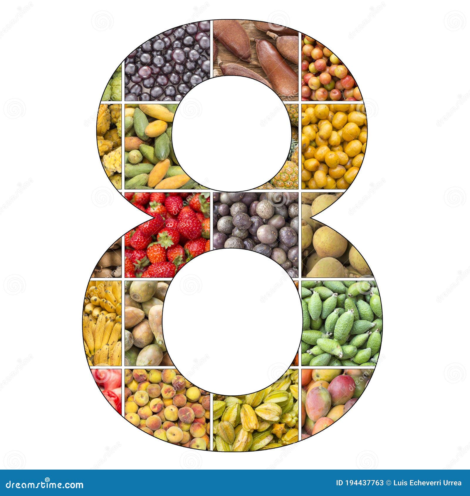 Number 8 with Fruit Background - White Background Stock Illustration ...