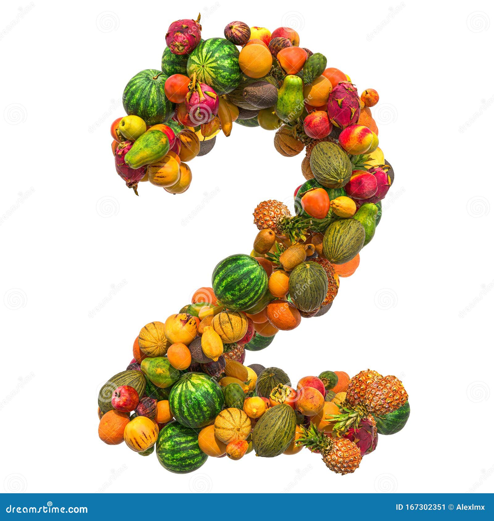 Number 2 from Fruits, 3D Rendering Stock Illustration - Illustration of ...