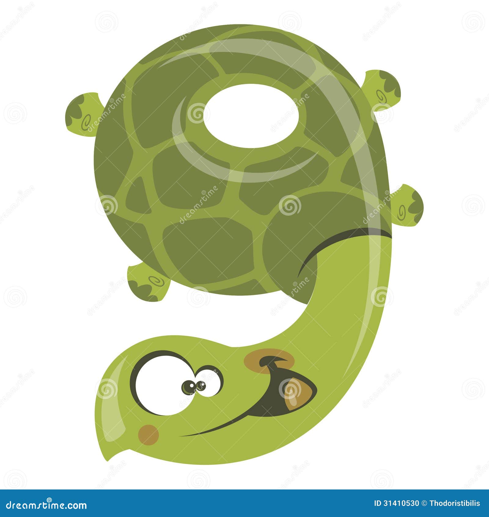 Number 9 Funny Cartoon Smiling Turtle Stock Vector - Illustration of ...