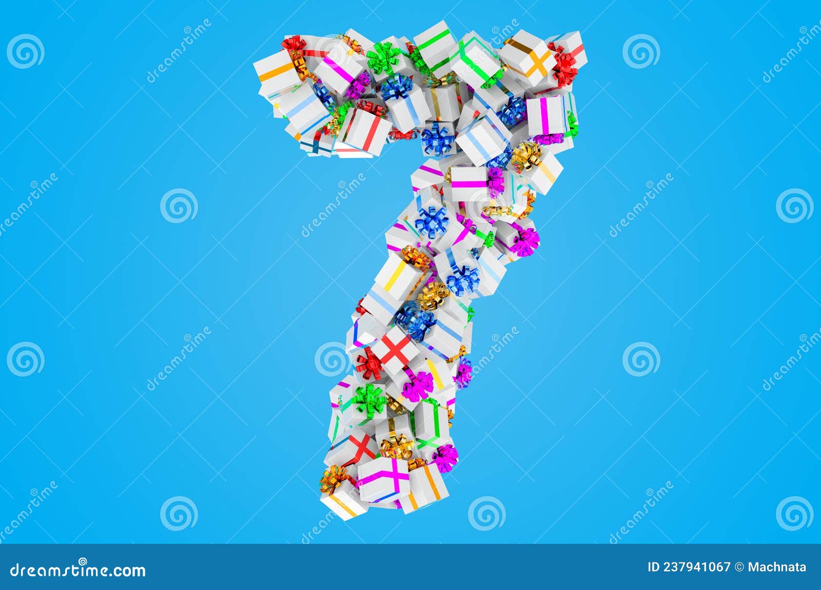 Number 7, from Gift Boxes, 3D Rendering Stock Illustration ...