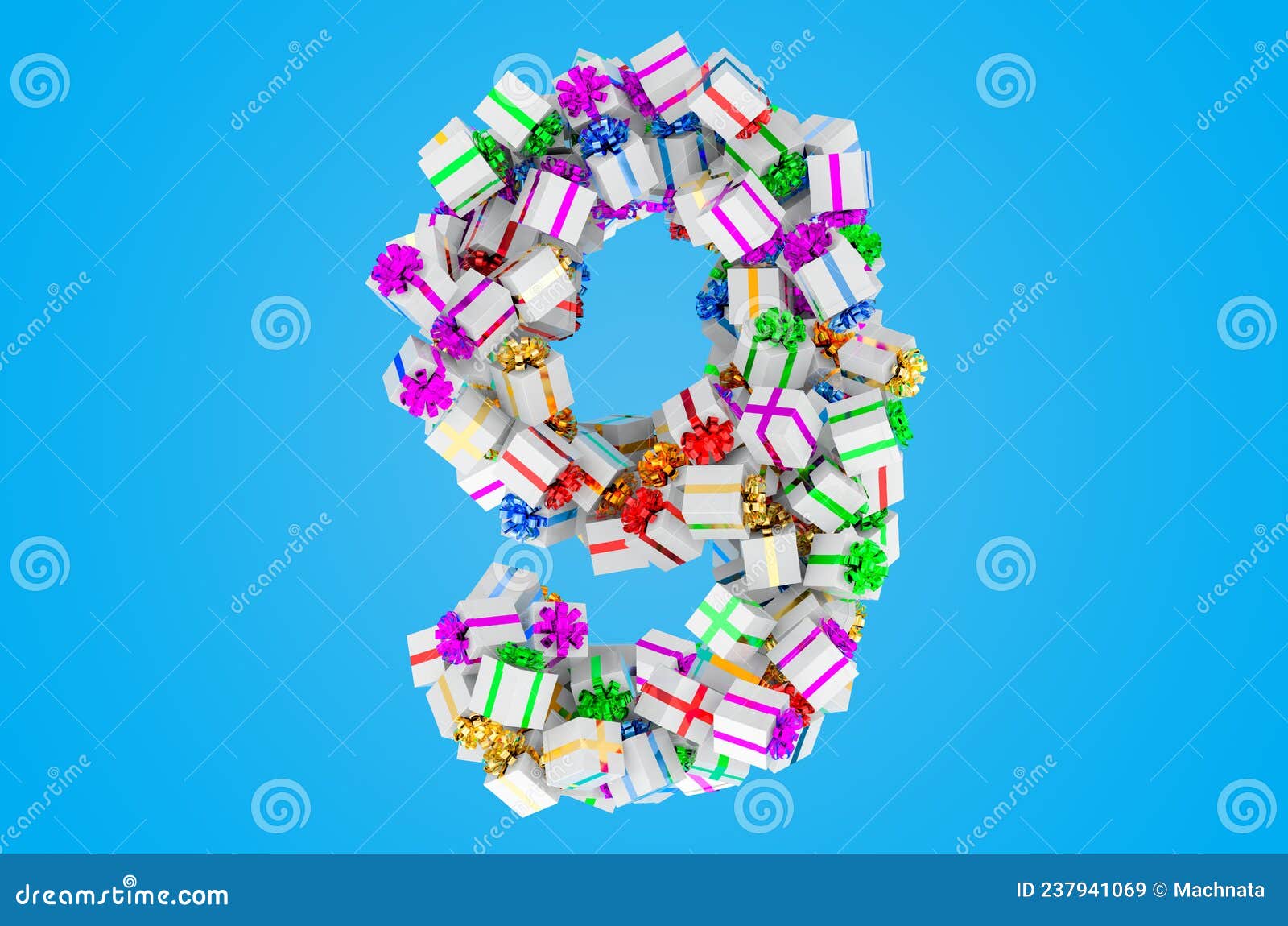 Number 9, from Gift Boxes, 3D Rendering Stock Illustration ...