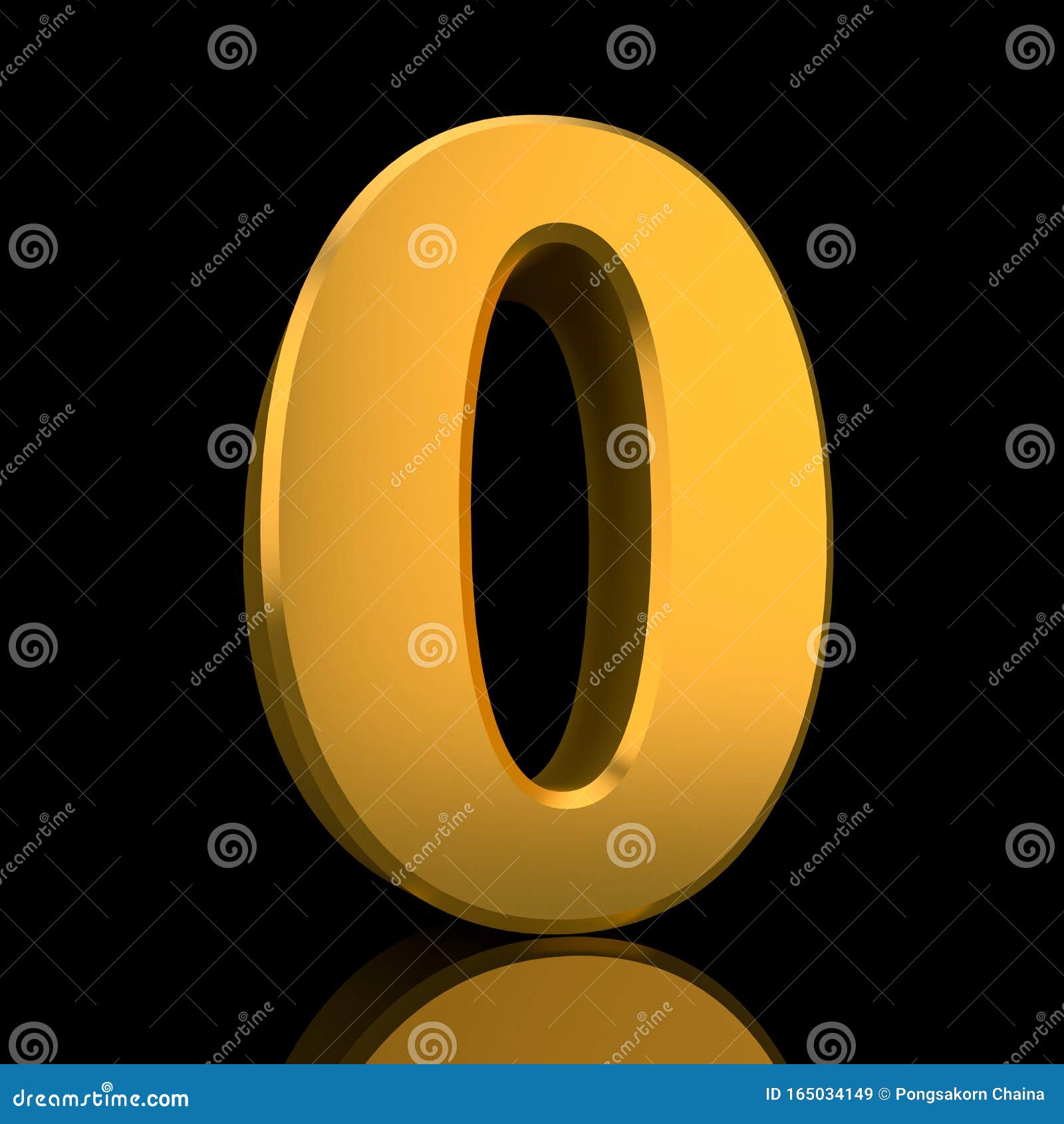 Number 0 Gold Color Collection on Black Background Illustration 3D ...