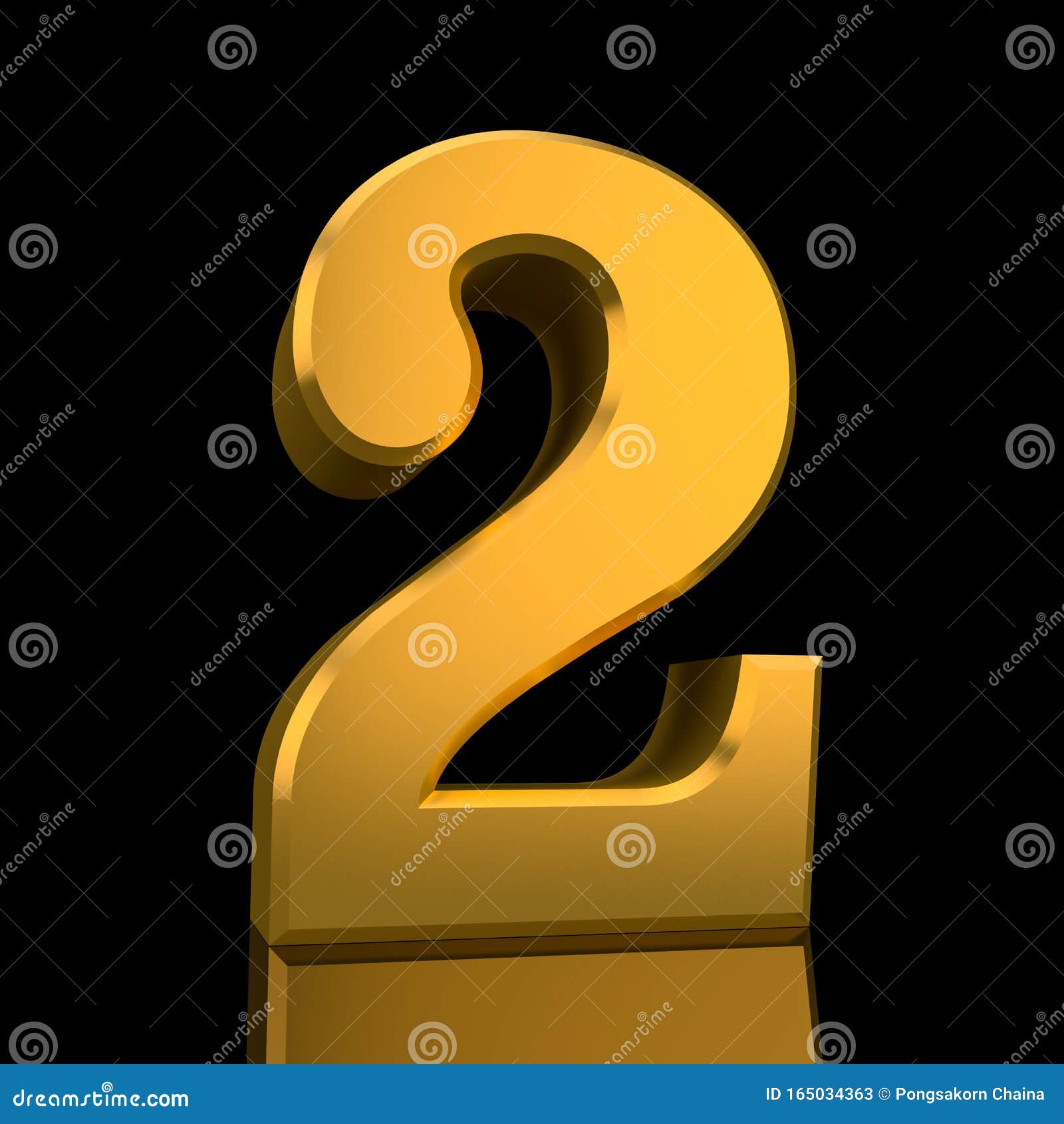Number 2 Gold Color Collection on Black Background Illustration 3D ...