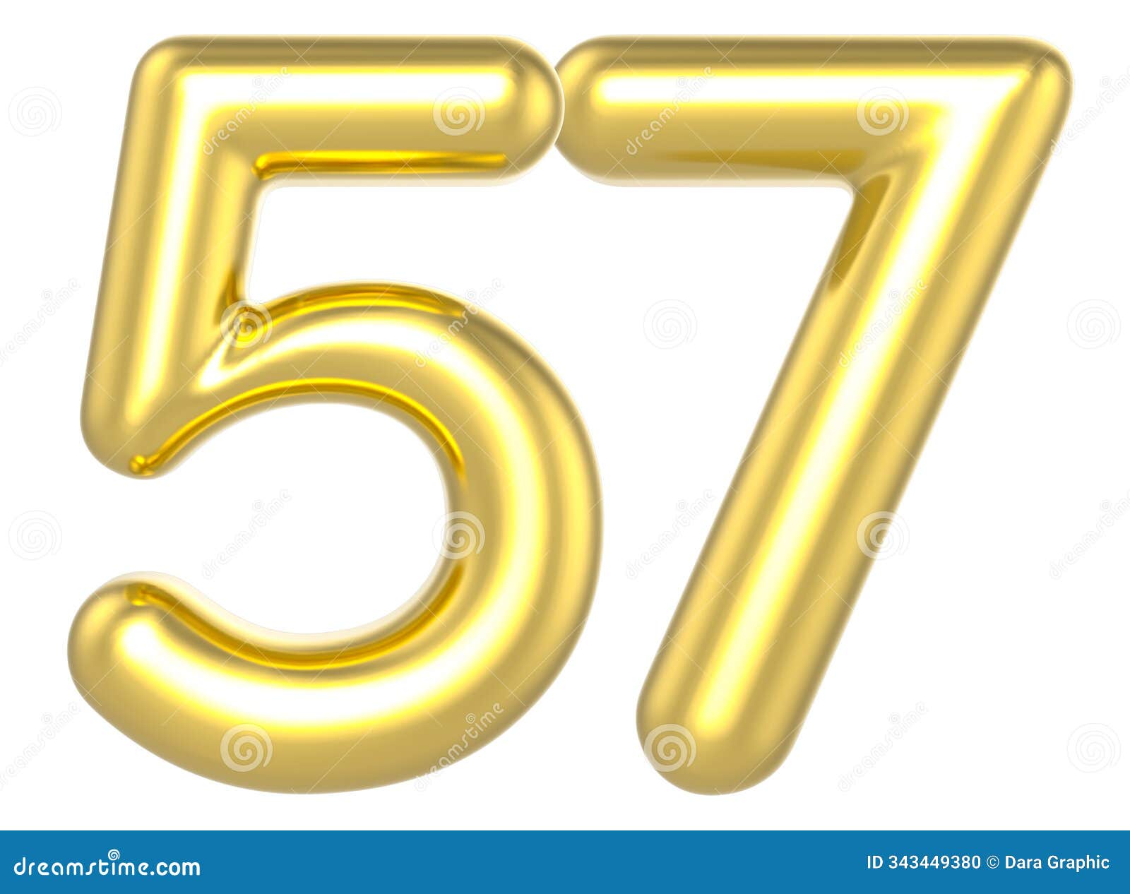 57 Number Gold 3D Render with White Background Stock Illustration ...