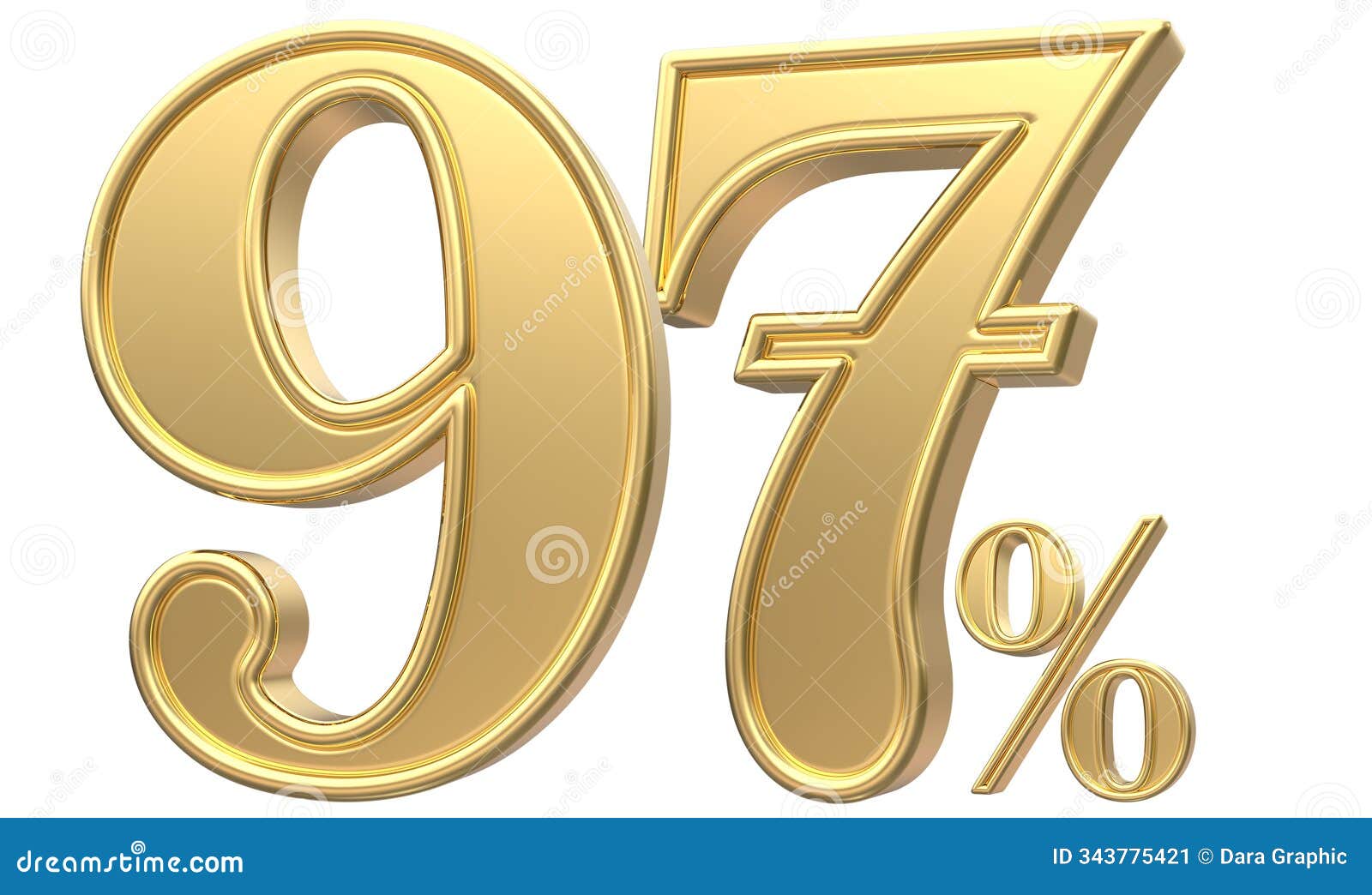 97 Number Gold 3D Render with White Background Stock Illustration ...