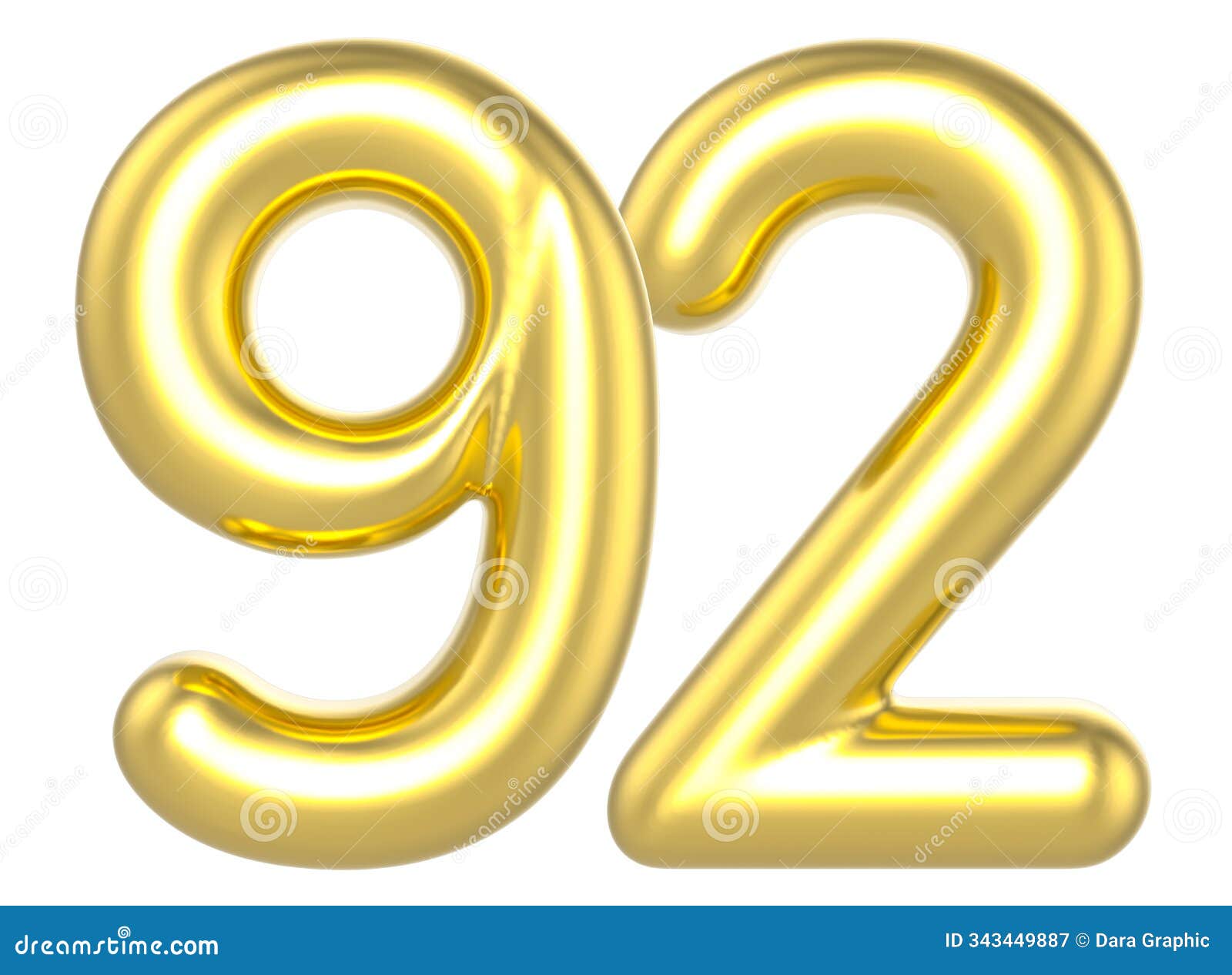 92 Number Gold 3D Render with White Background Stock Illustration ...