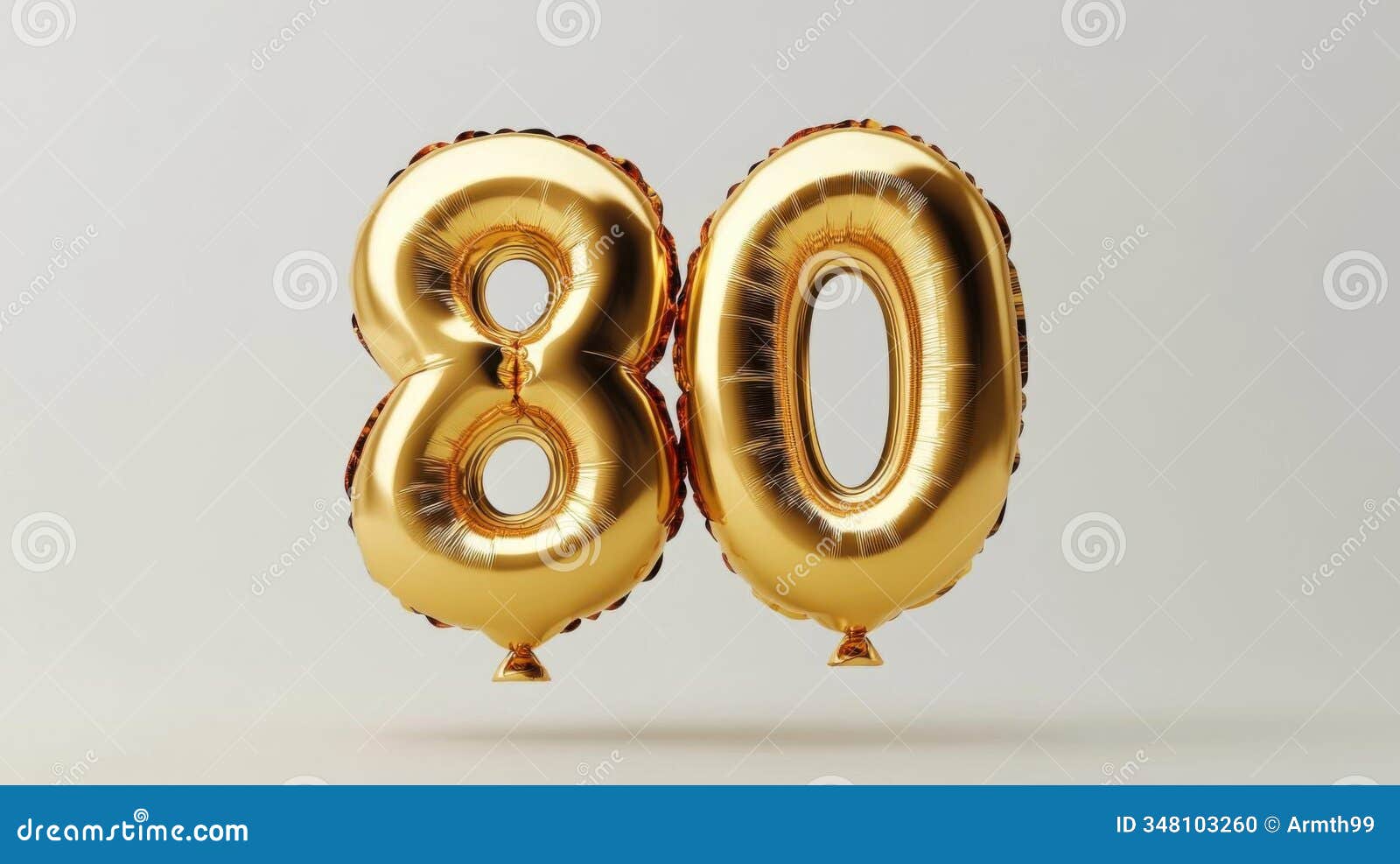 Number 80 Gold Foil Balloon Isolated on White Background. 3D Render ...