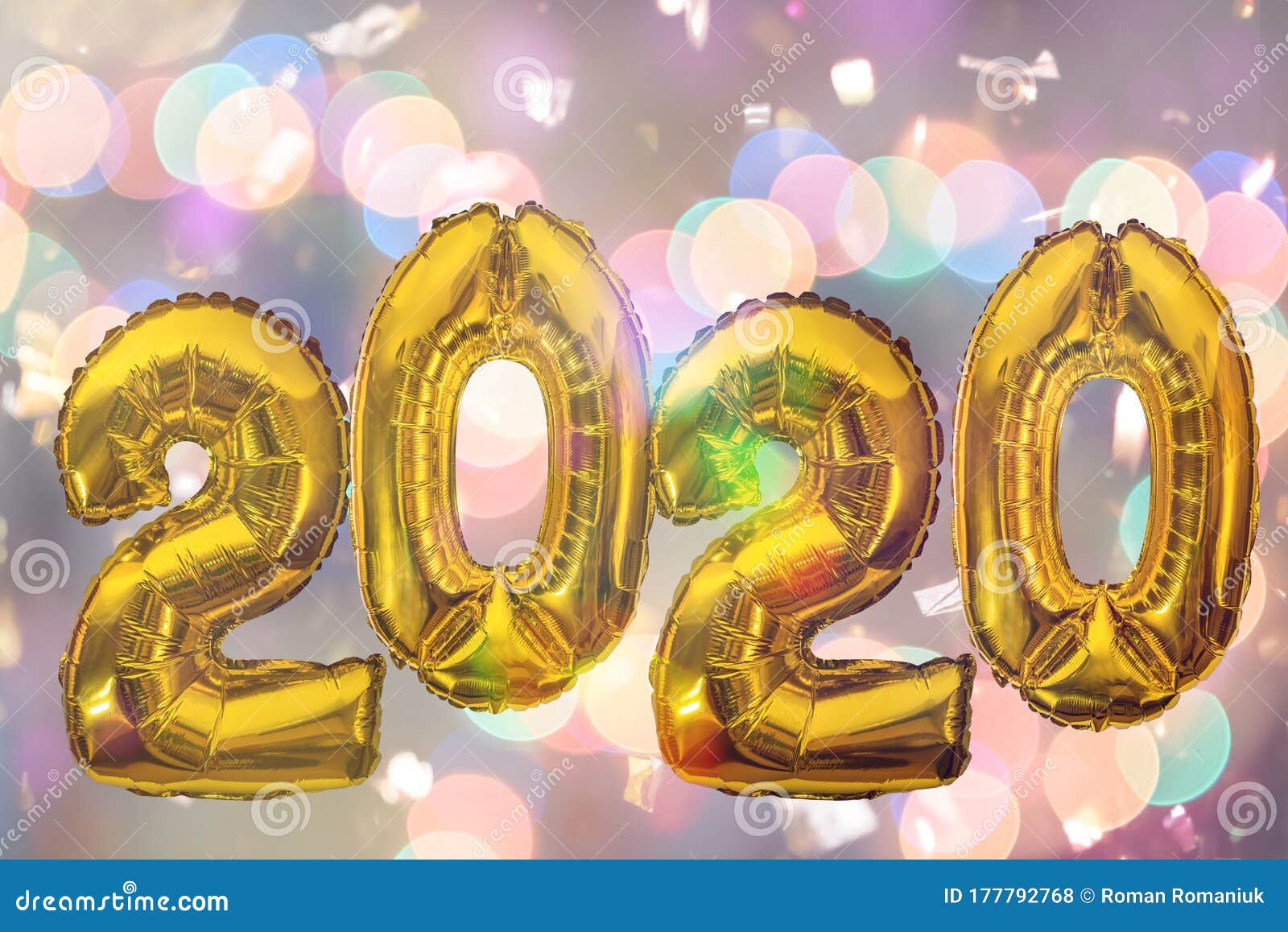 2020 Number of Gold Foil Balloons on Blurred Abstract Background Stock ...