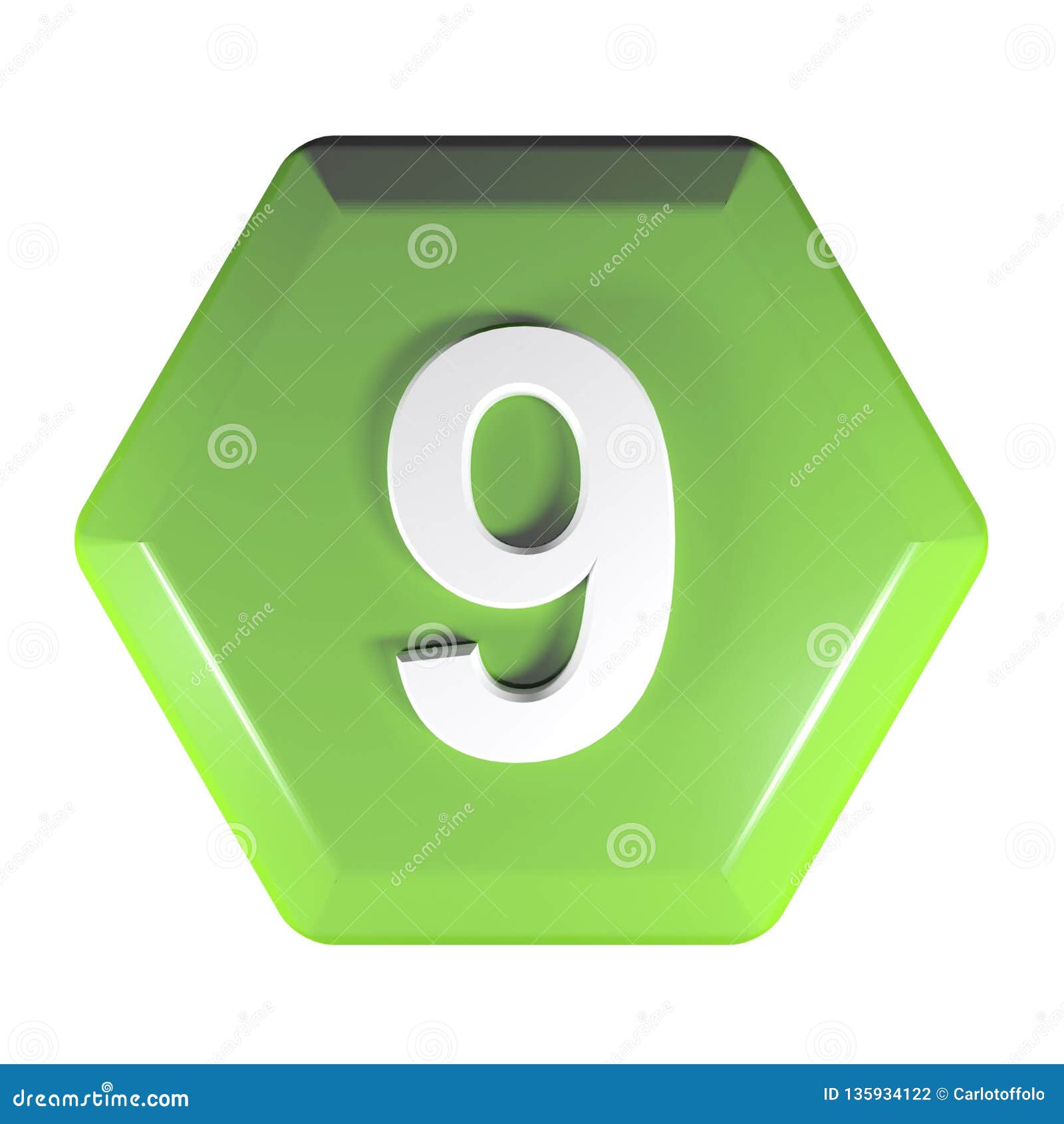 Number 9 Green Hexagonal Push Button - 3D Rendering Illustration Stock ...