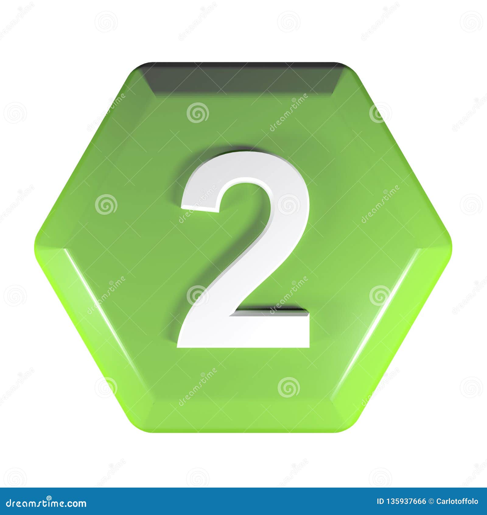 Number 2 Green Hexagonal Push Button - 3D Rendering Illustration Stock ...