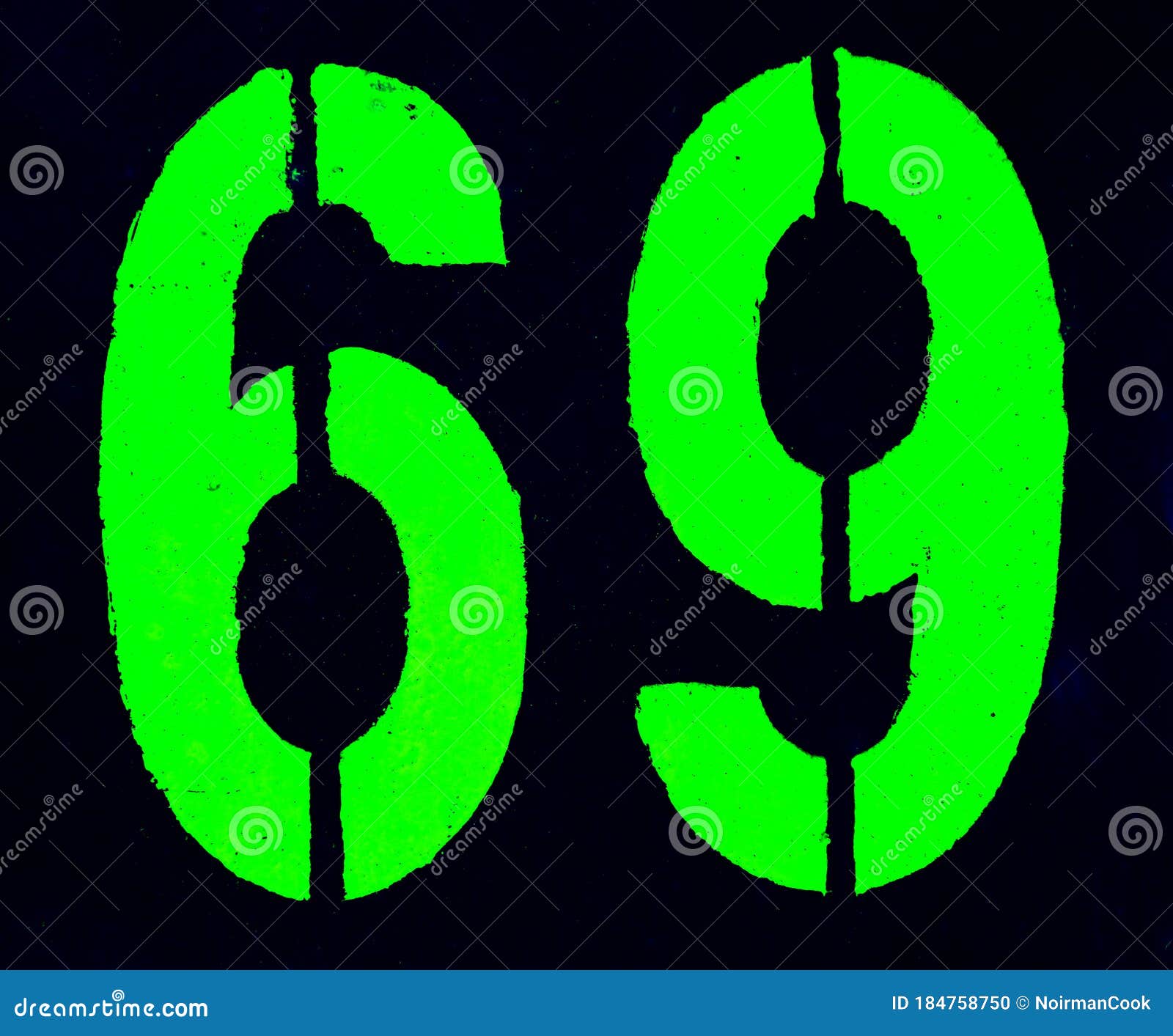 Number 69 Green Stencil Digits Painted on Black Surface Stock Photo ...